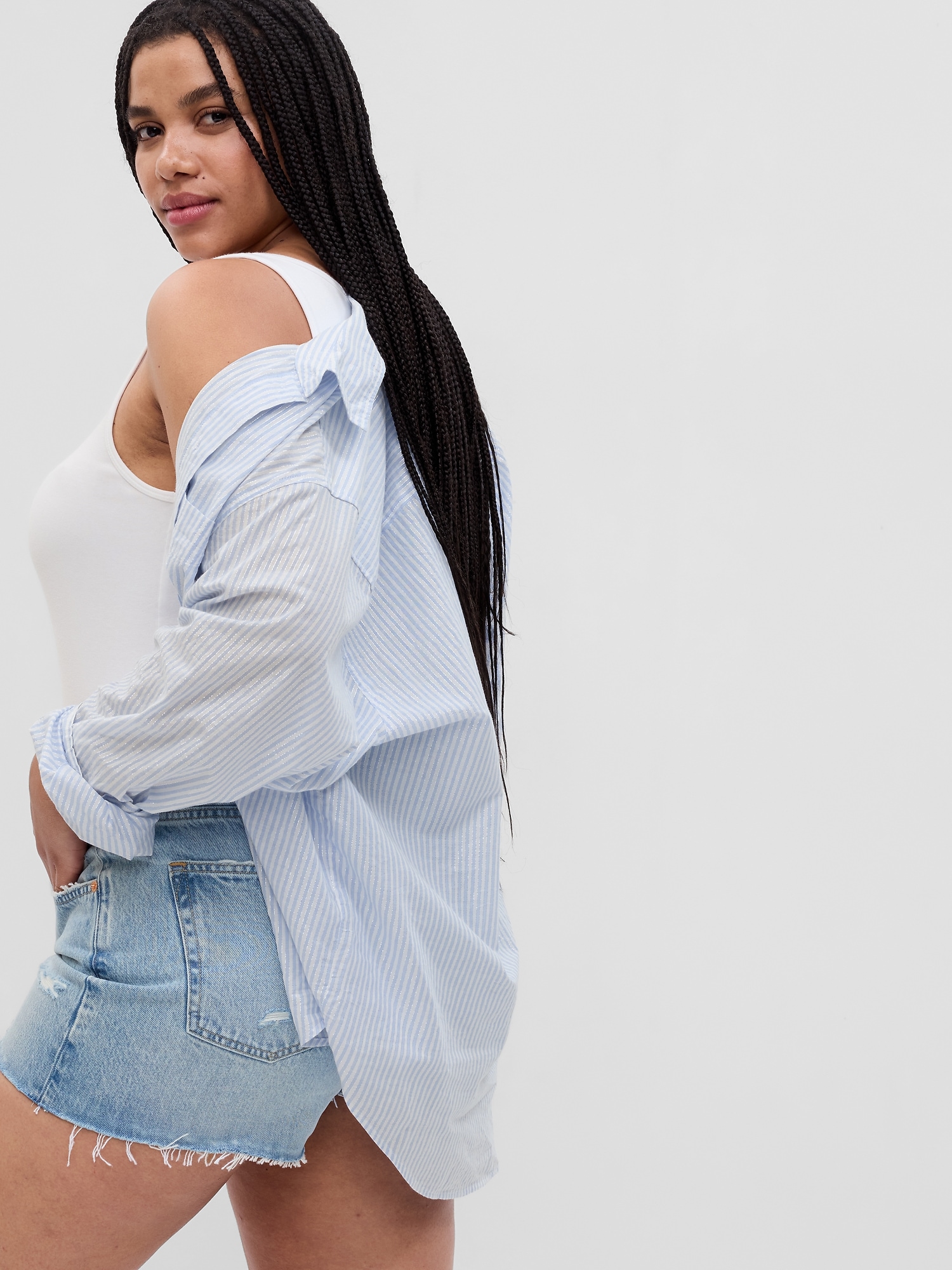 Metallic Stripe Big Shirt | Gap