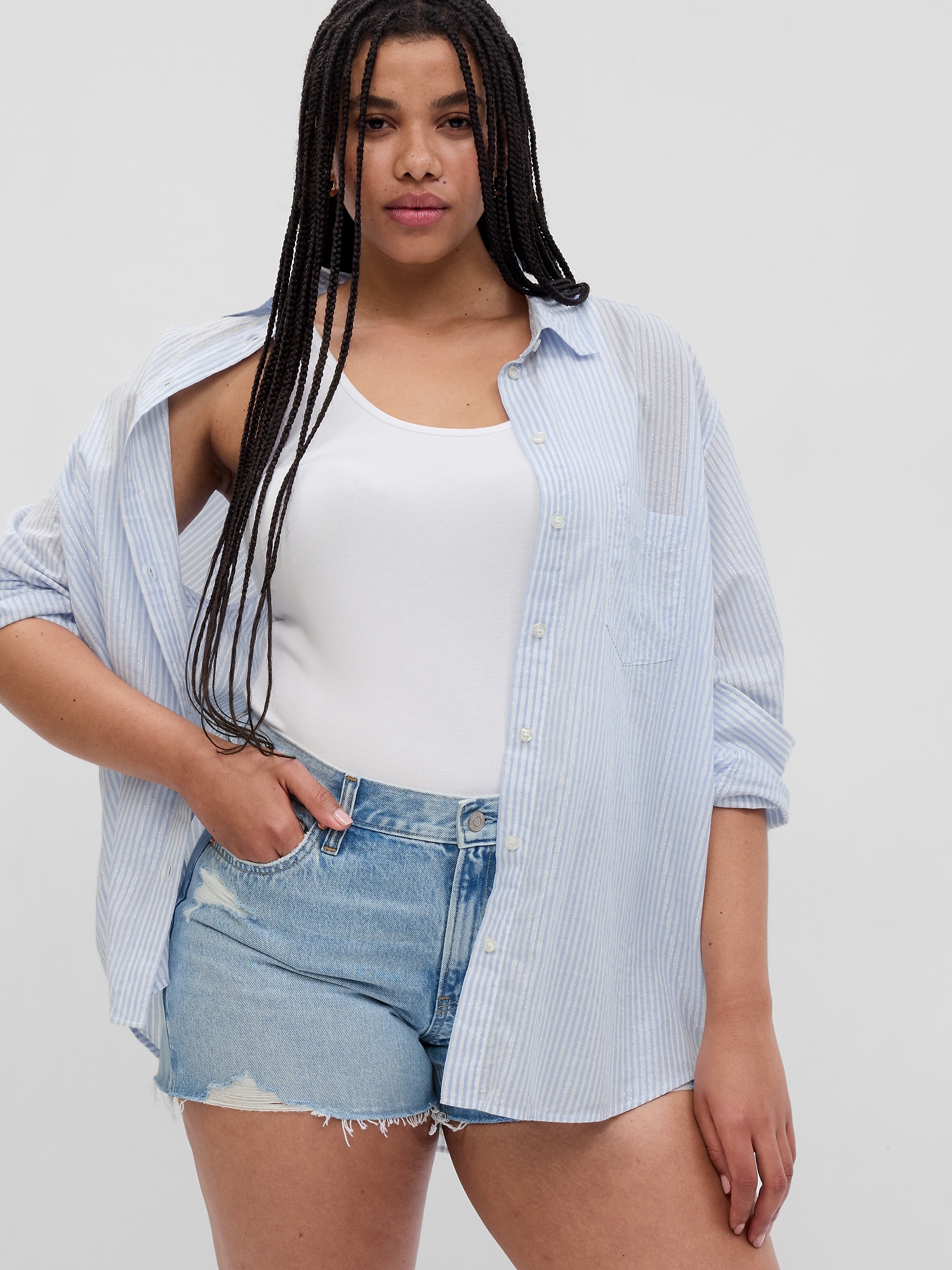 Metallic Stripe Big Shirt | Gap