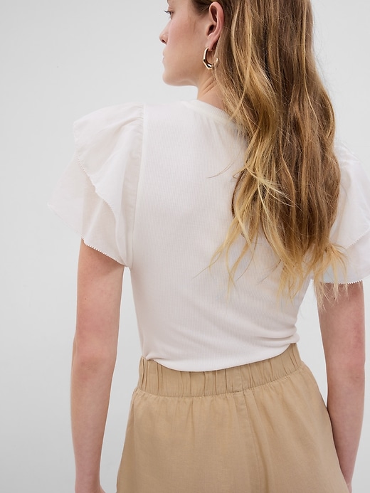 Mini Rib Ruffle Sleeve T-Shirt | Gap