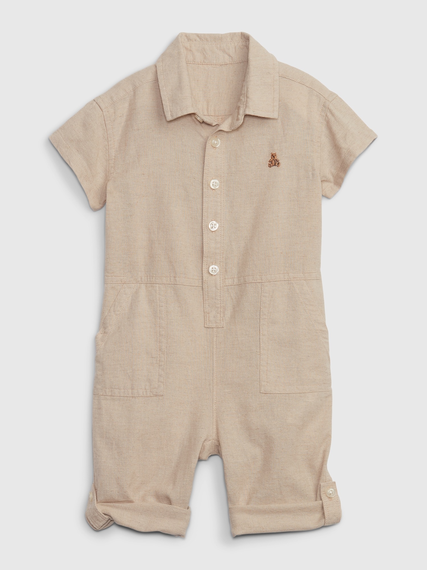 Baby Linen-Cotton Roll-Cuff Shorty One-Piece | Gap