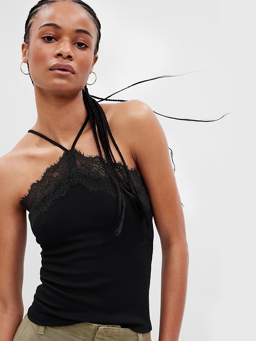 Rib Lace Halter Cami | Gap