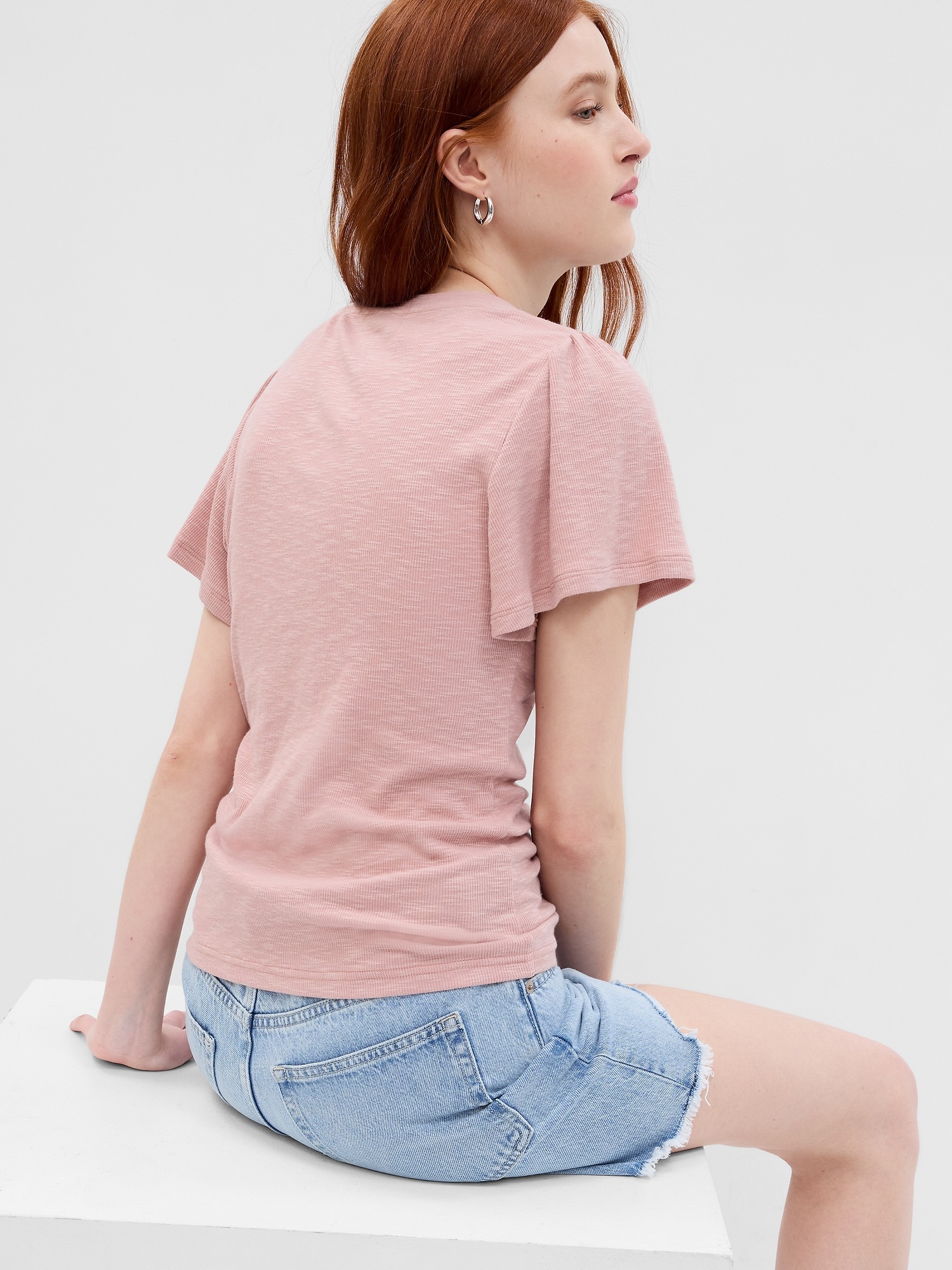 Essential Rib Flutter Sleeve T Shirt Gap