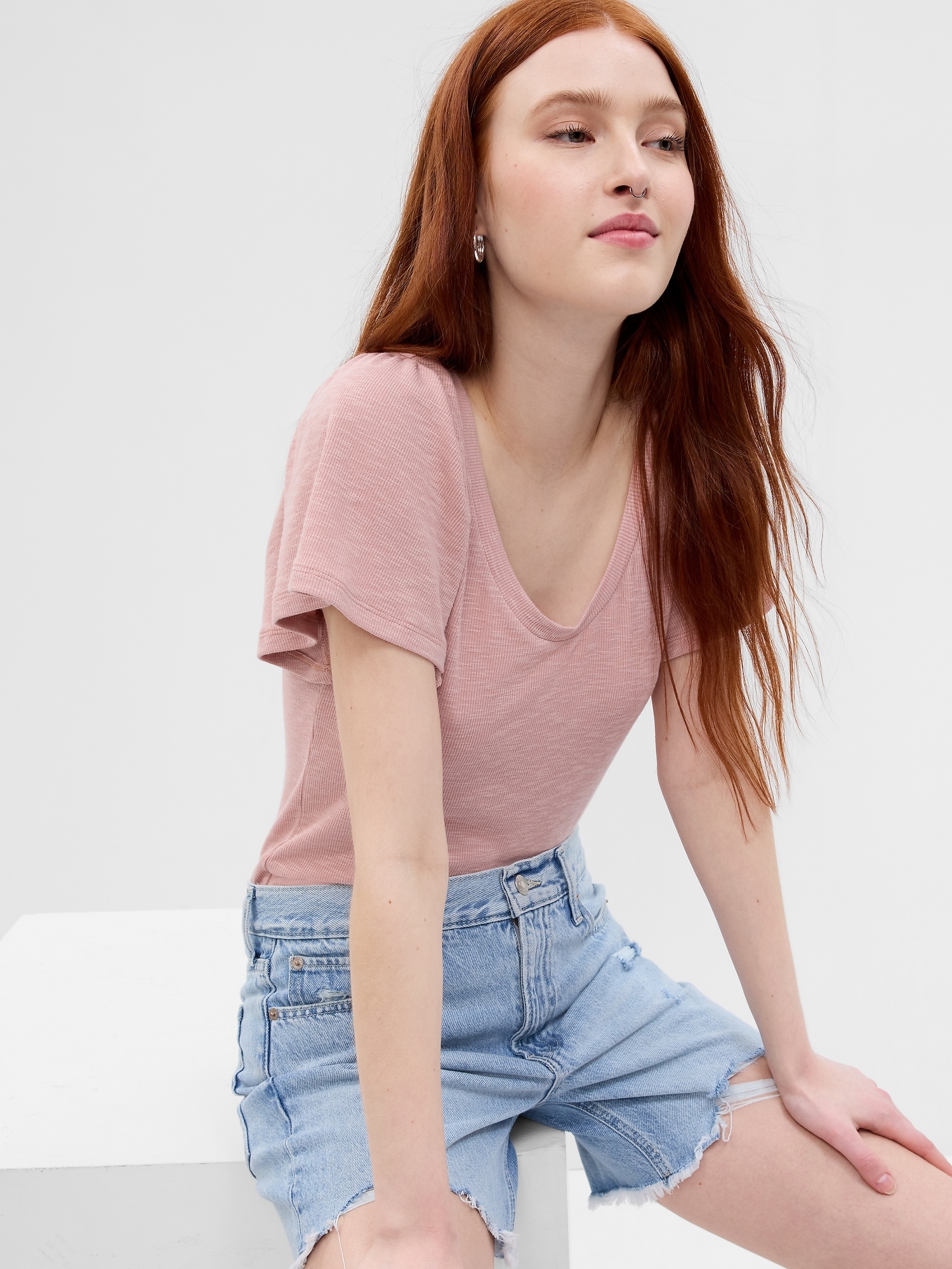 Essential Rib Flutter Sleeve T Shirt Gap
