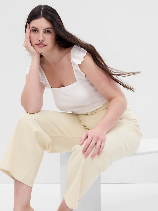 Rib Eyelet Flutter Sleeve Tank Top | Gap