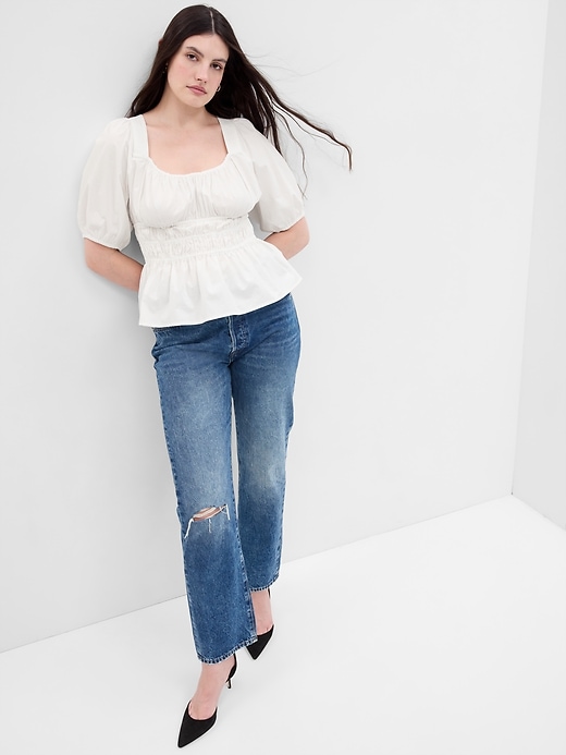 Puff Sleeve Cinched Waist Top | Gap