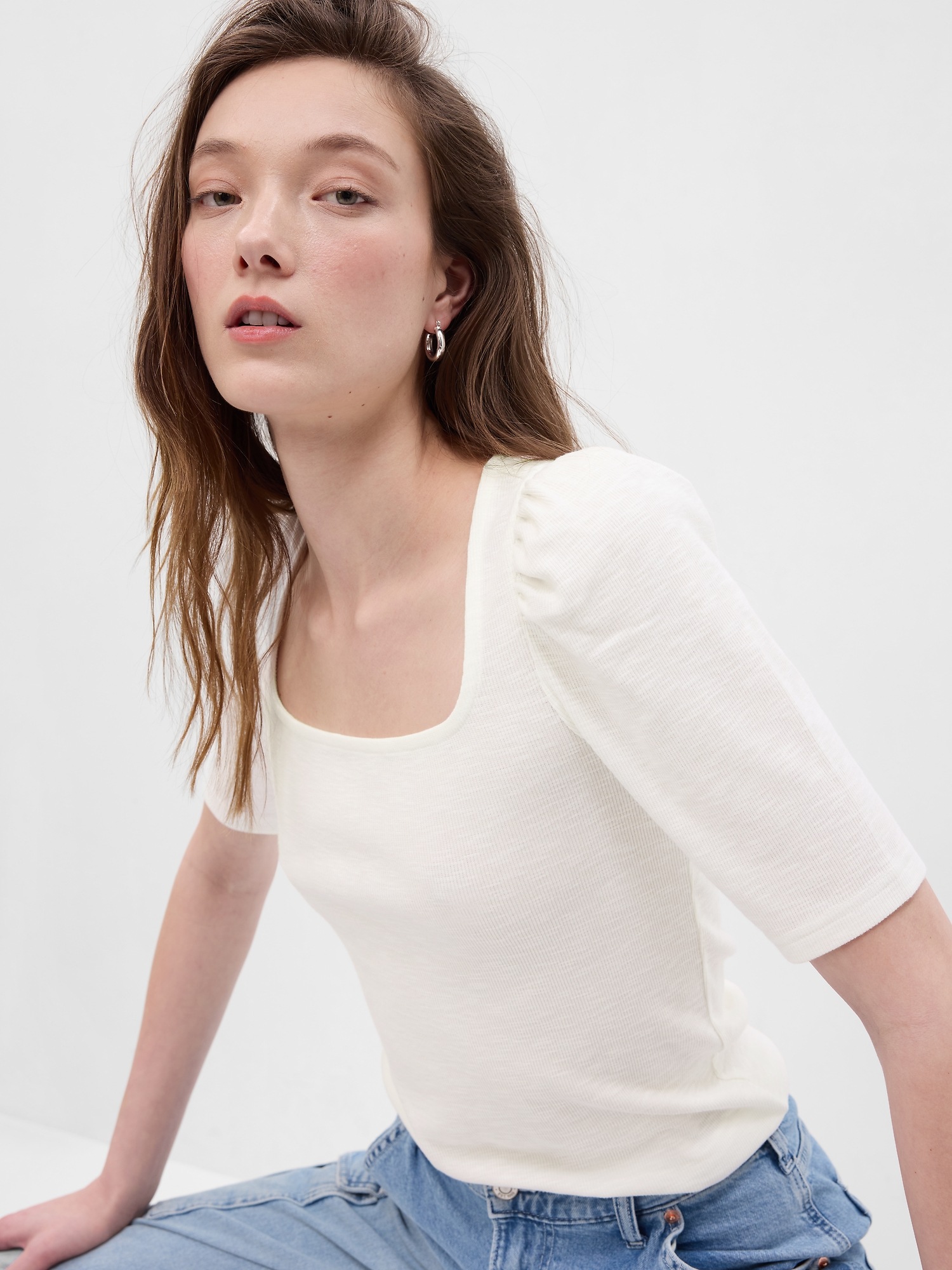 Essential Rib Puff Sleeve T-Shirt | Gap