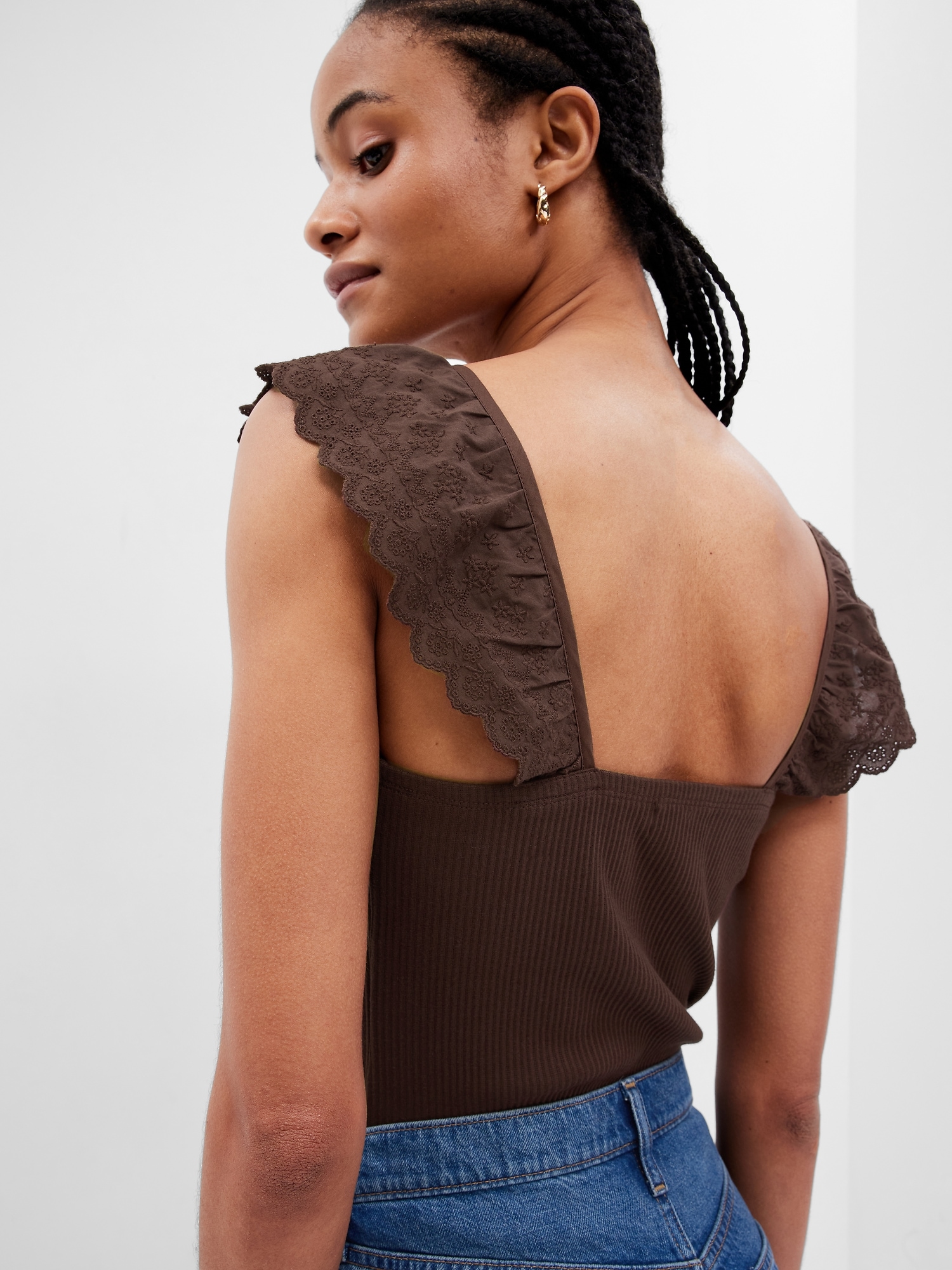 Rib Eyelet Flutter Sleeve Tank Top | Gap