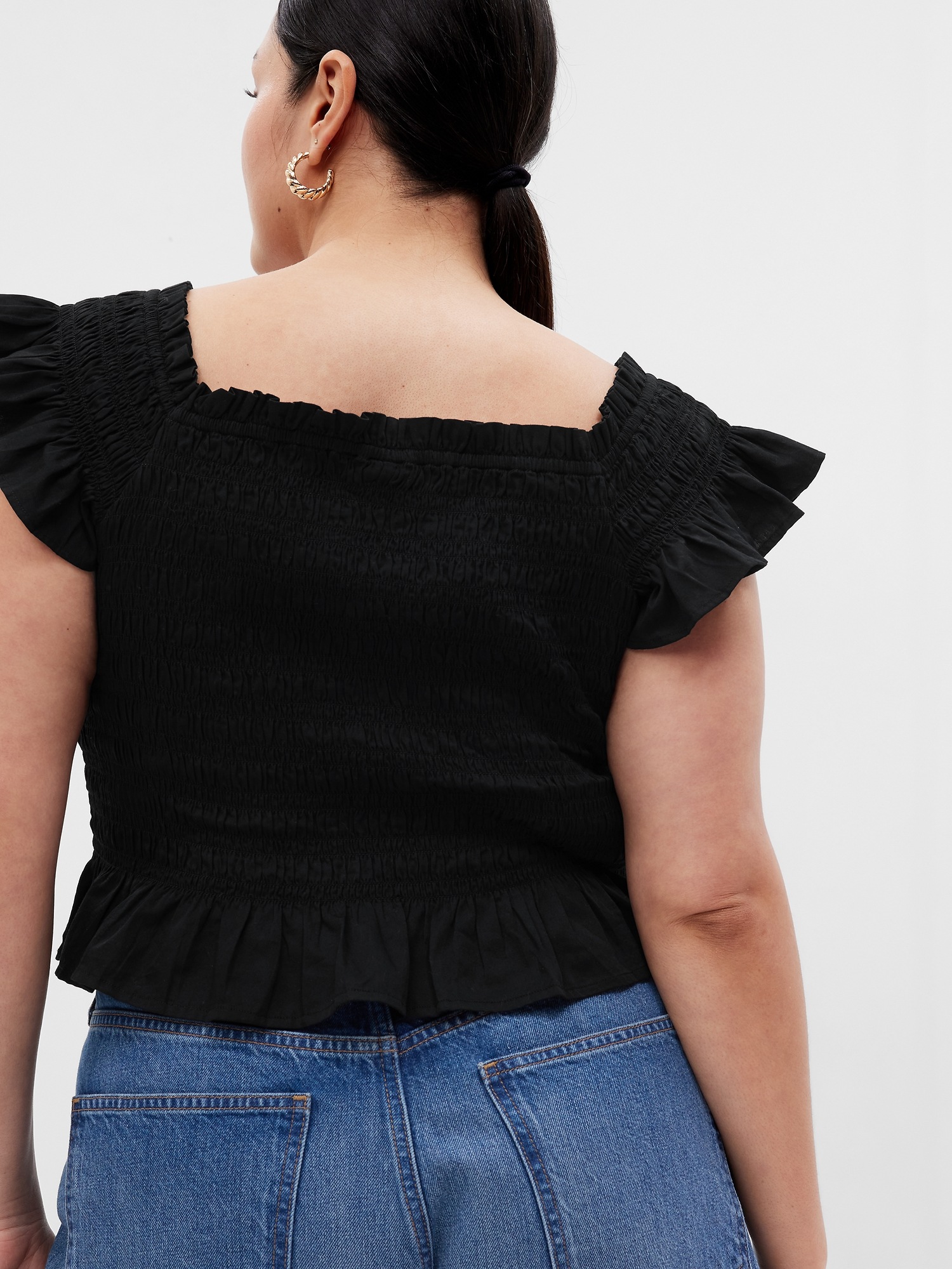 Cropped Ruffle Sleeve Smocked Peplum Top | Gap