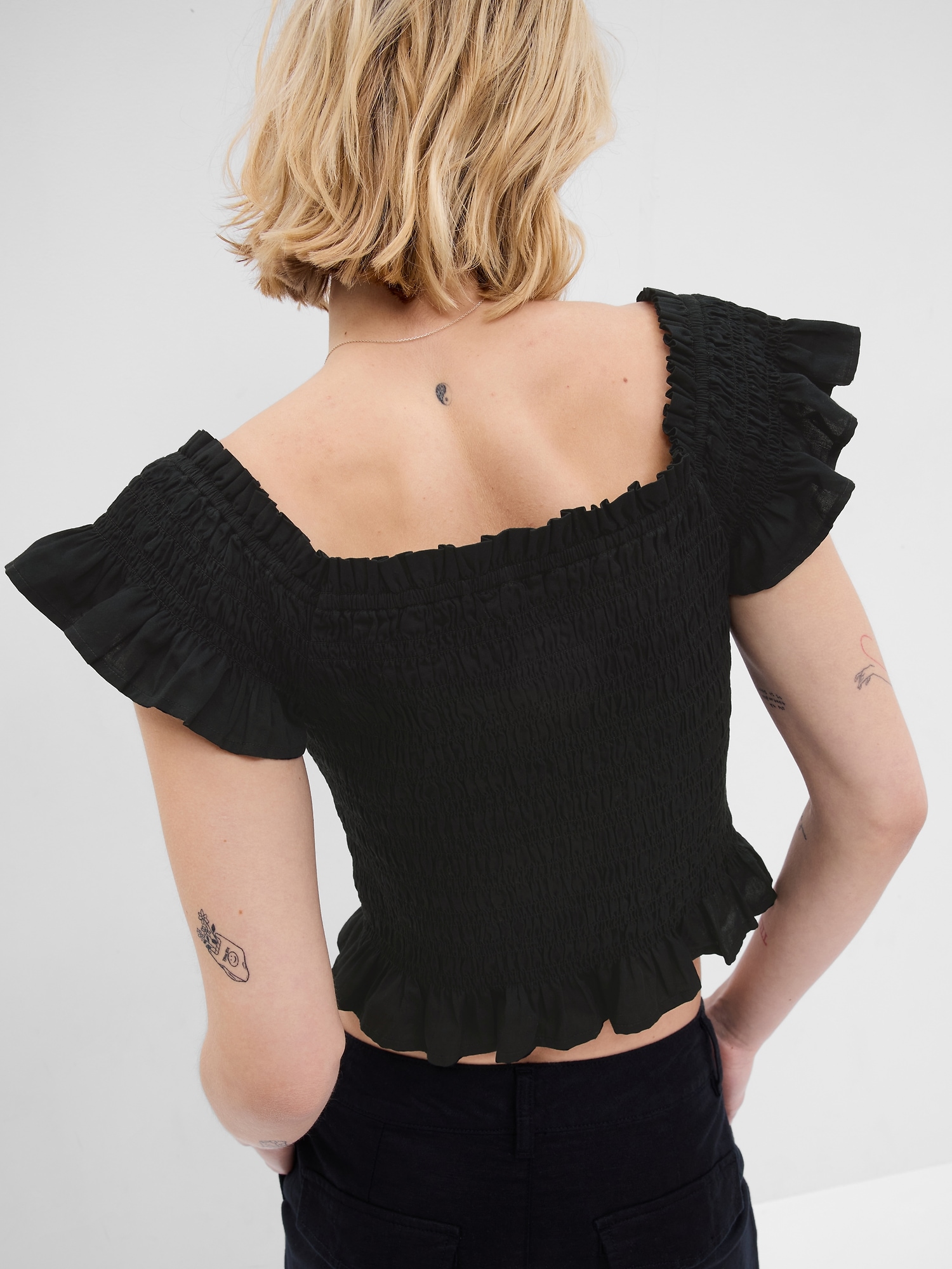 Cropped Ruffle Sleeve Smocked Peplum Top Gap