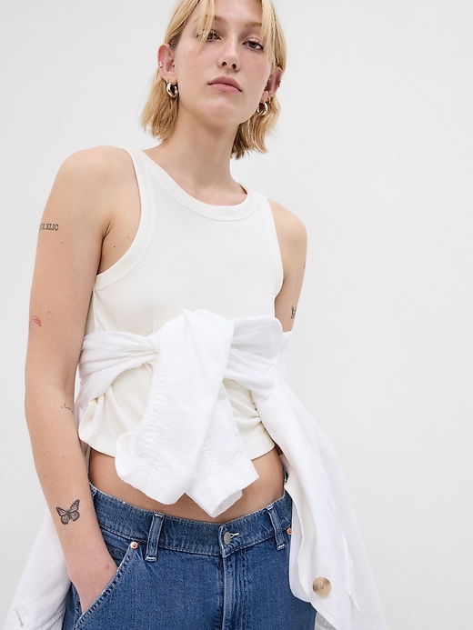 Mini Rib Cropped Halter Tank Top | Gap