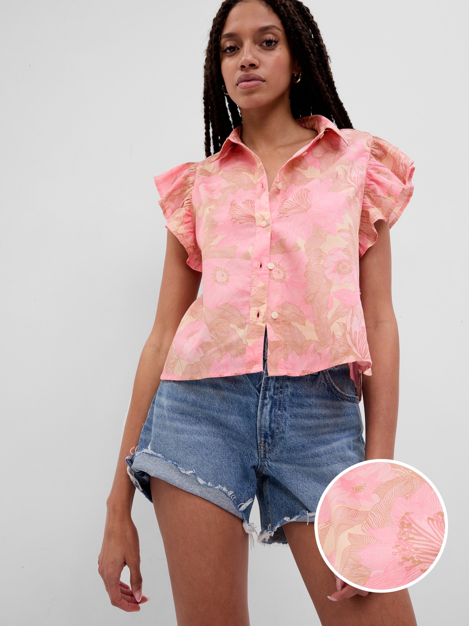 Ruffle Sleeve Cropped Shirt | Gap