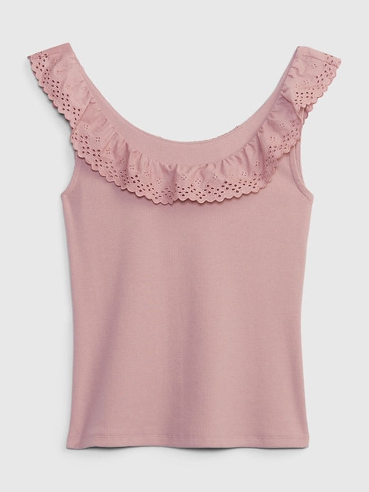 Eyelet Ruffle Neck Rib Tank Top | Gap