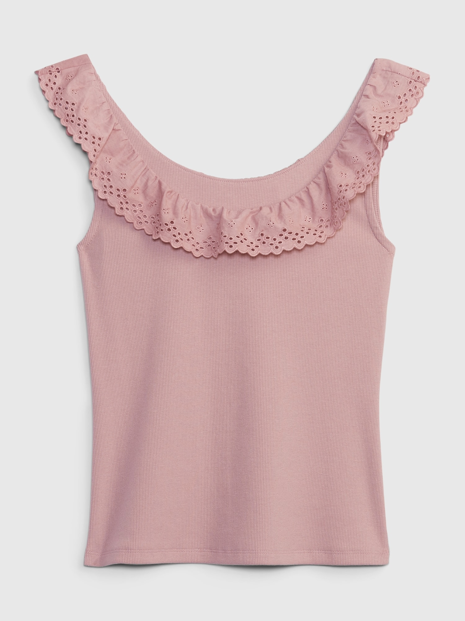 Eyelet Ruffle Neck Rib Tank Top | Gap