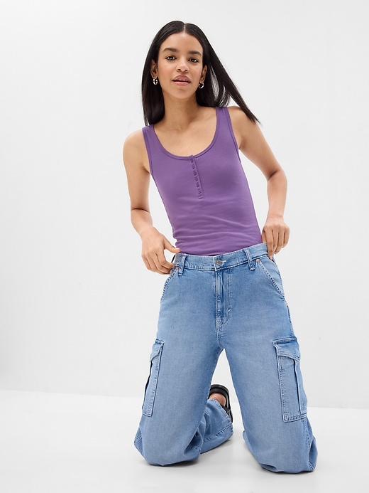 Mini Rib Henley Tank Top | Gap