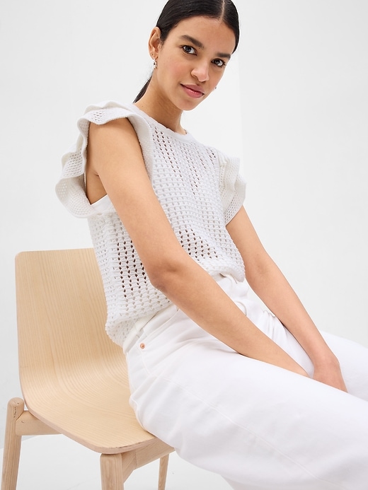Flutter Sleeve Crochet Sweater | Gap