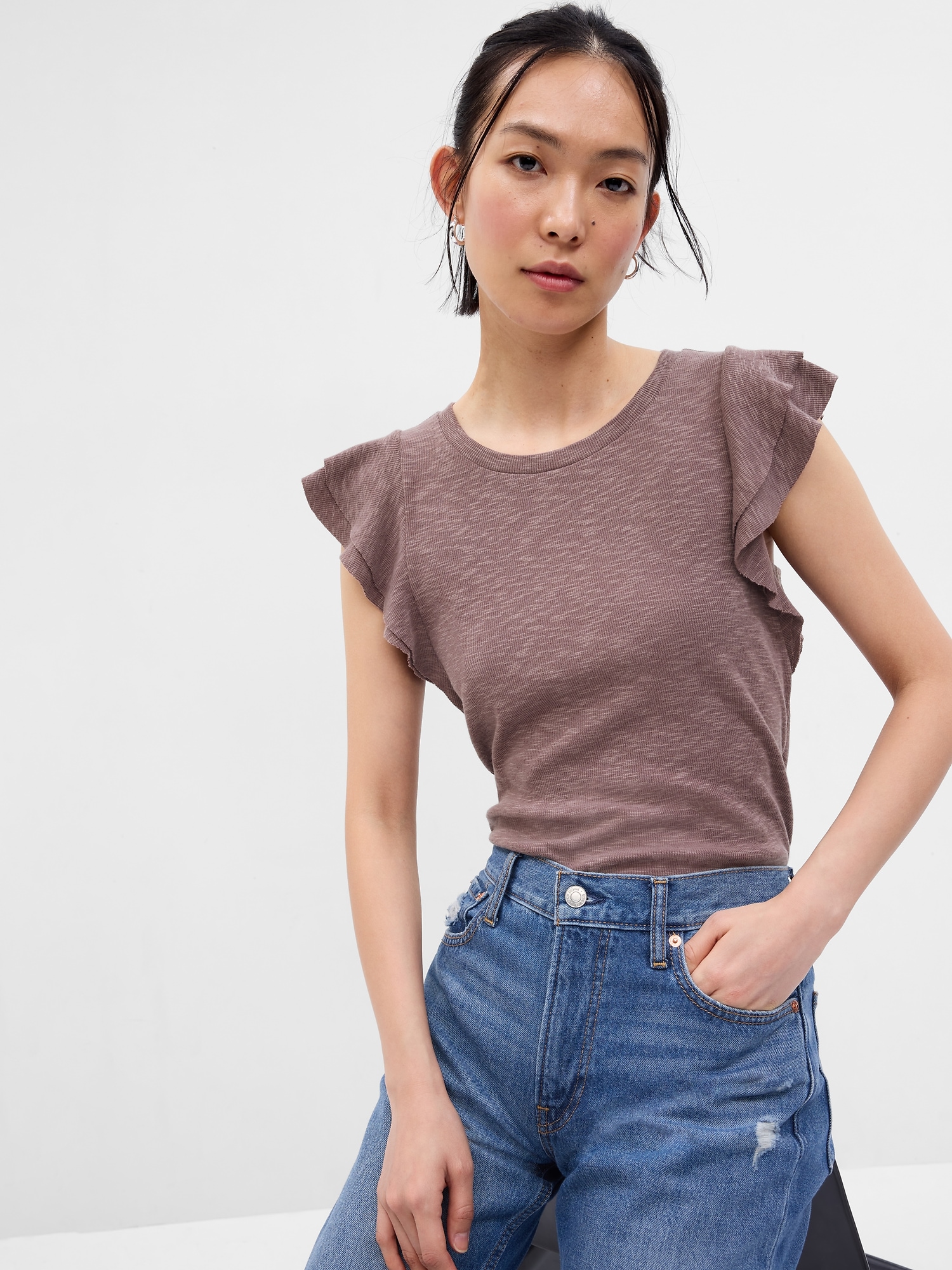 Essential Rib Flutter Sleeve T Shirt Gap