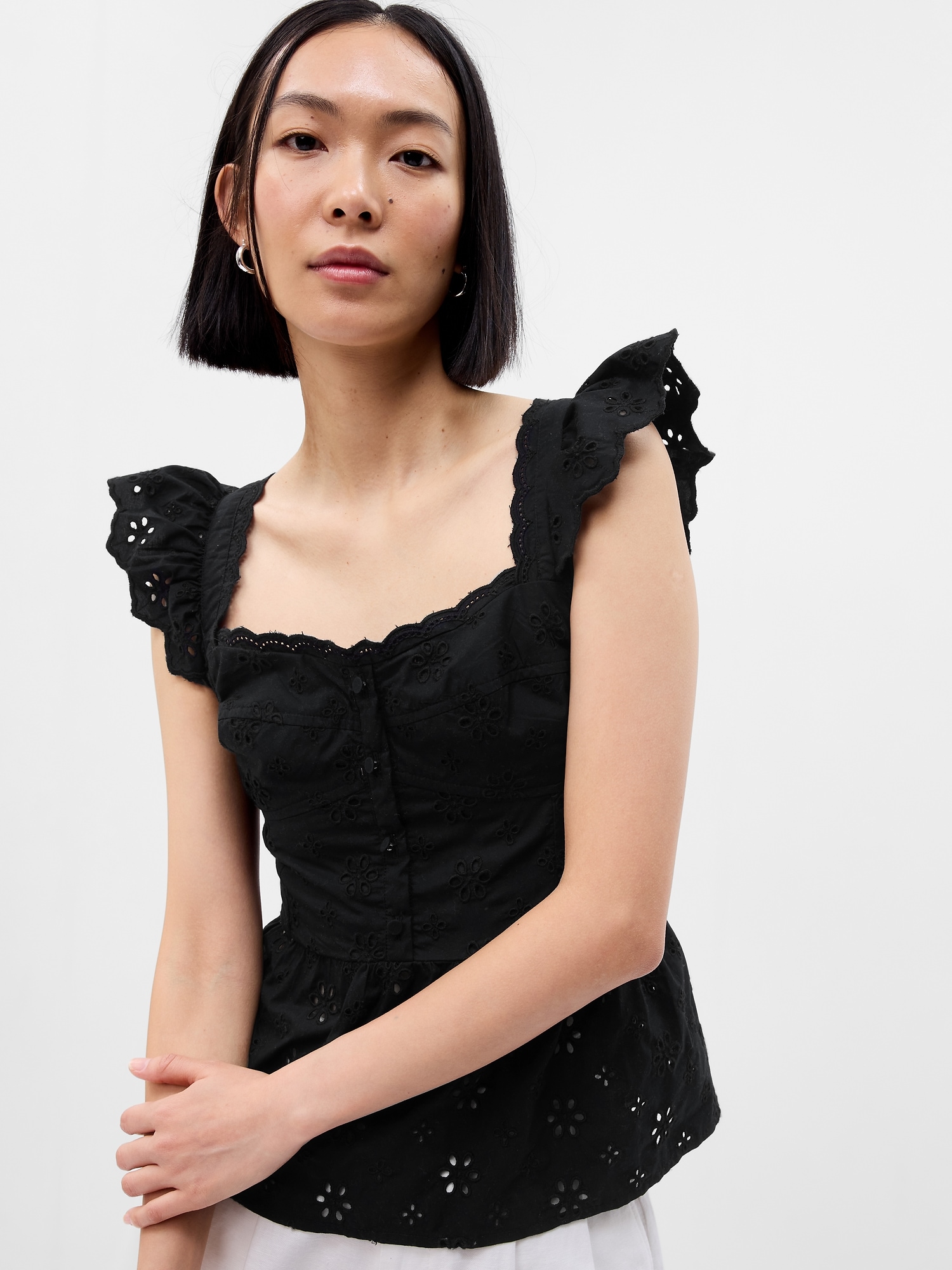 Eyelet Corset Peplum Top | Gap