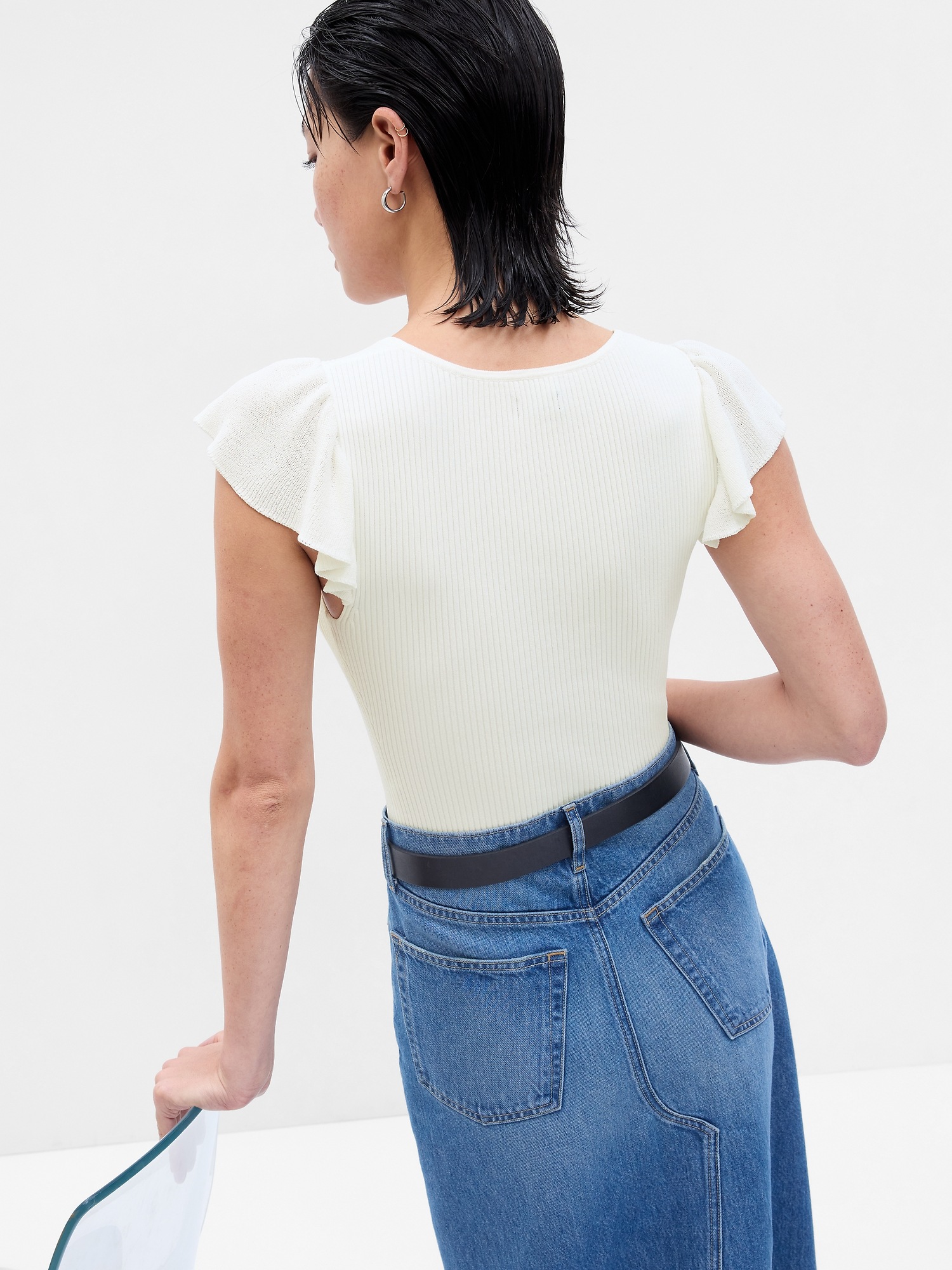 Rib Flutter Sleeve Corset Top | Gap