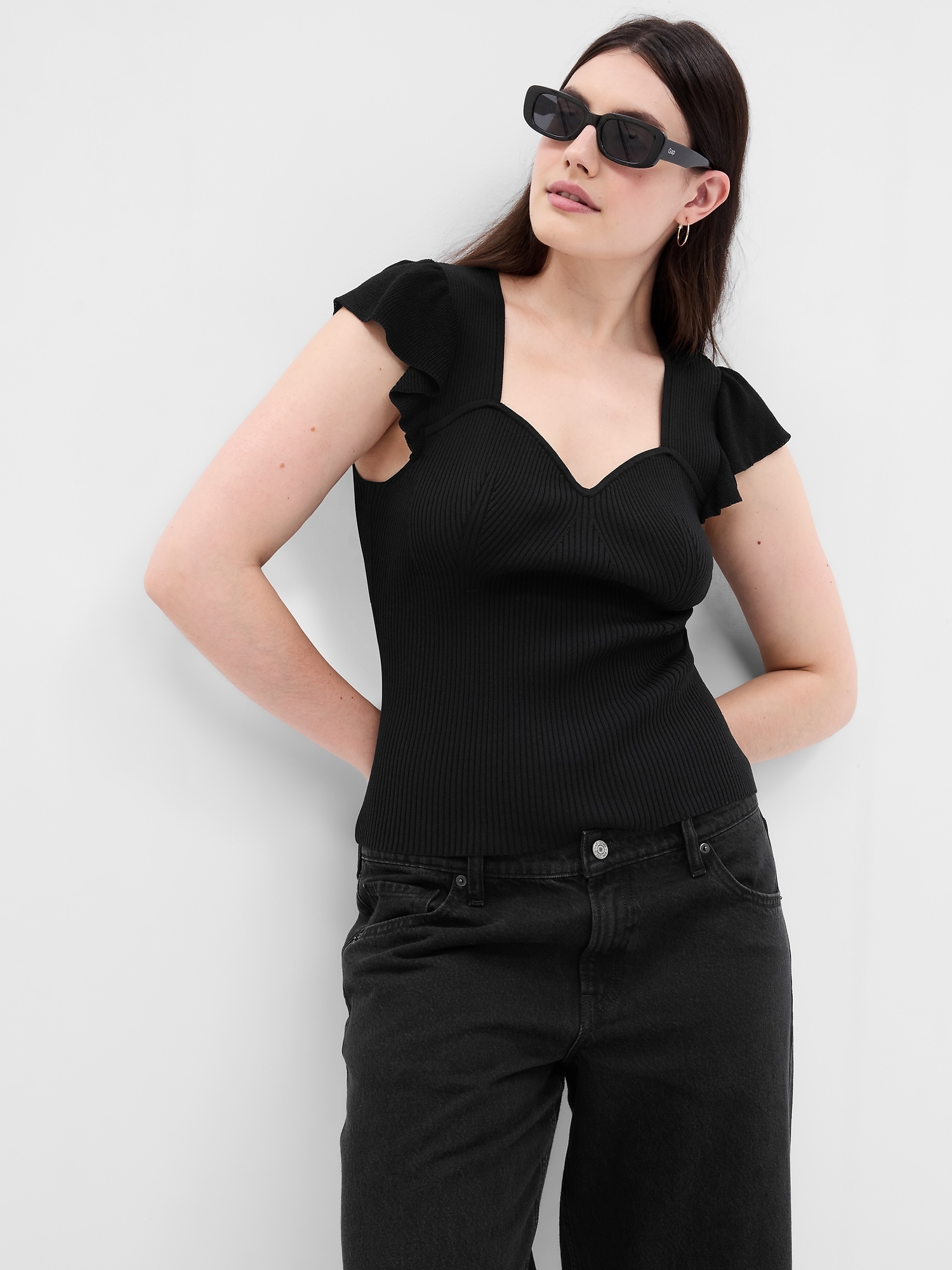 Rib Flutter Sleeve Corset Top | Gap