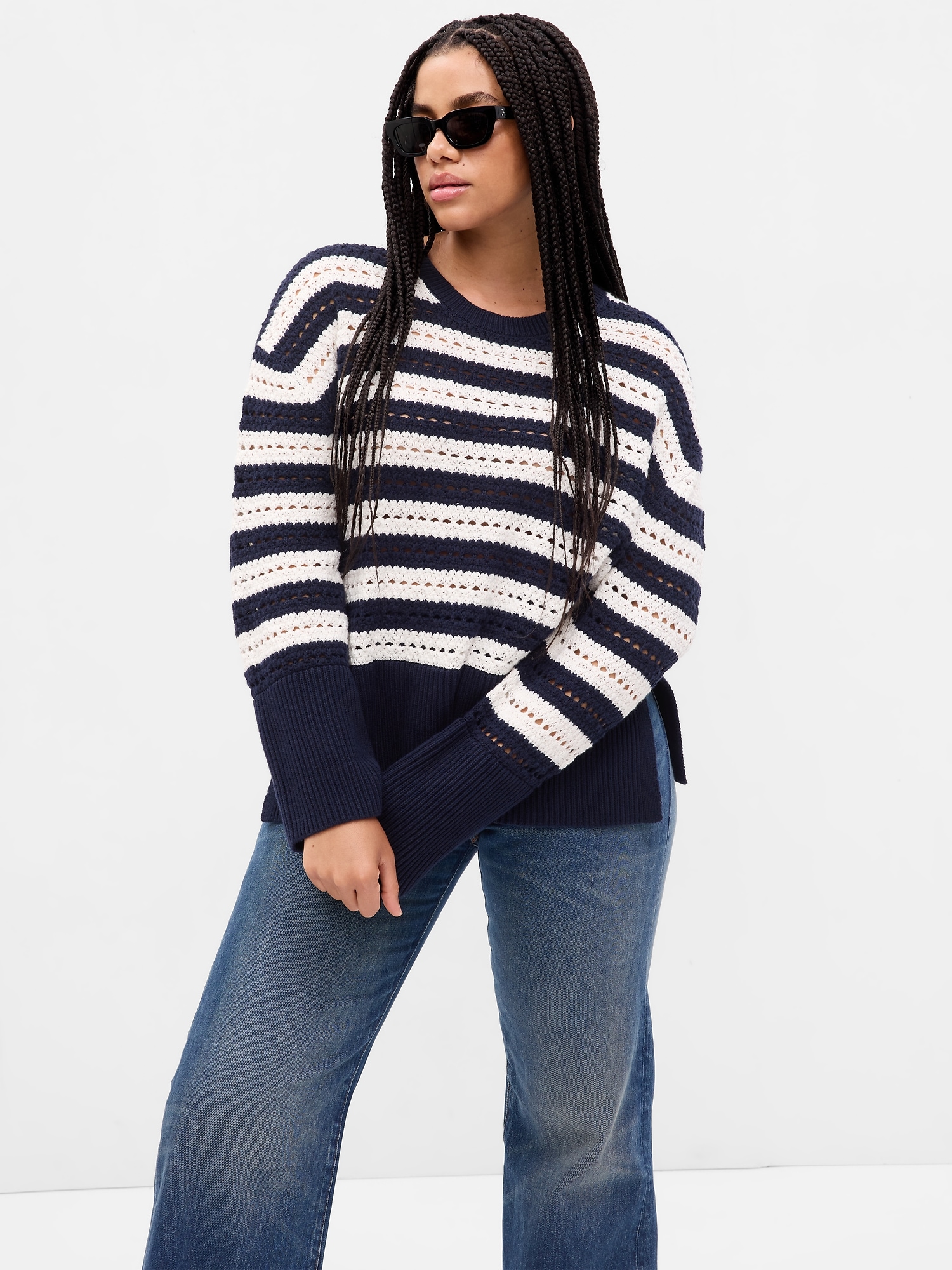 24/7 Split-Hem Crochet Sweater | Gap