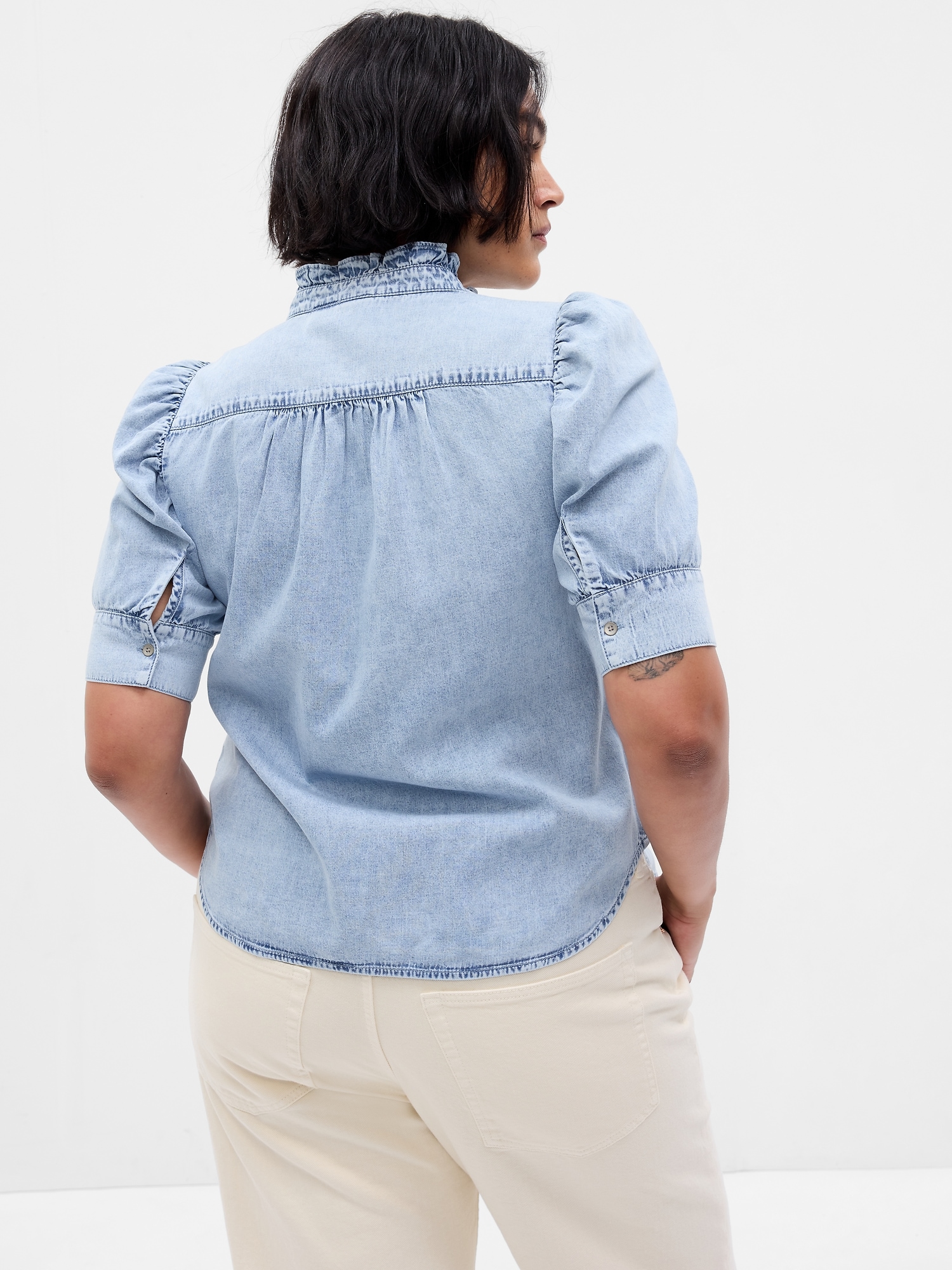 Puff Sleeve Ruffle Denim Shirt | Gap