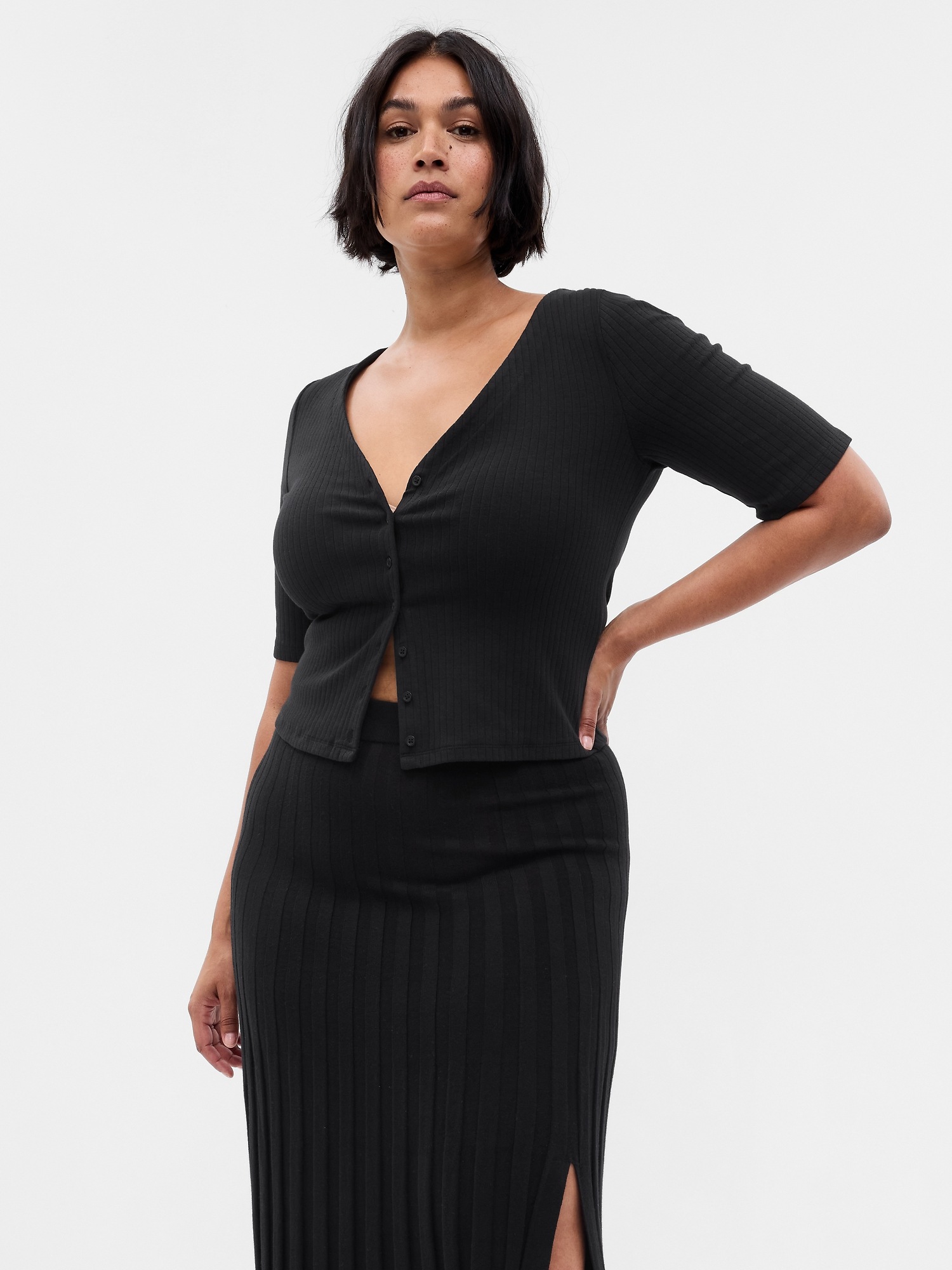 Modern V-Neck Rib Cardigan | Gap