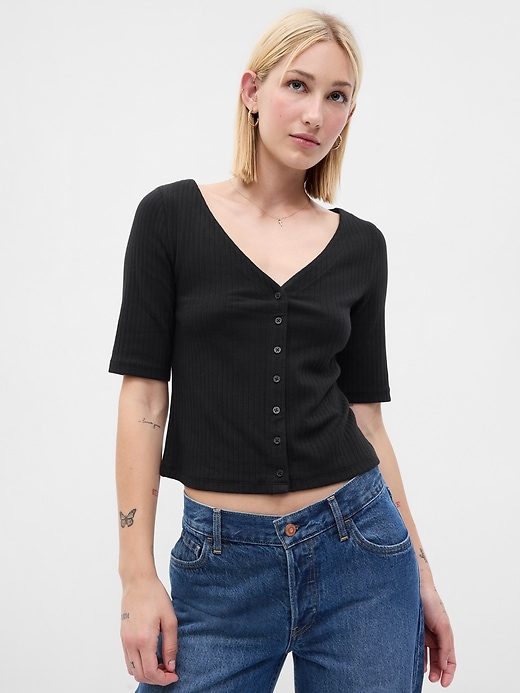 Modern V-Neck Rib Cardigan | Gap