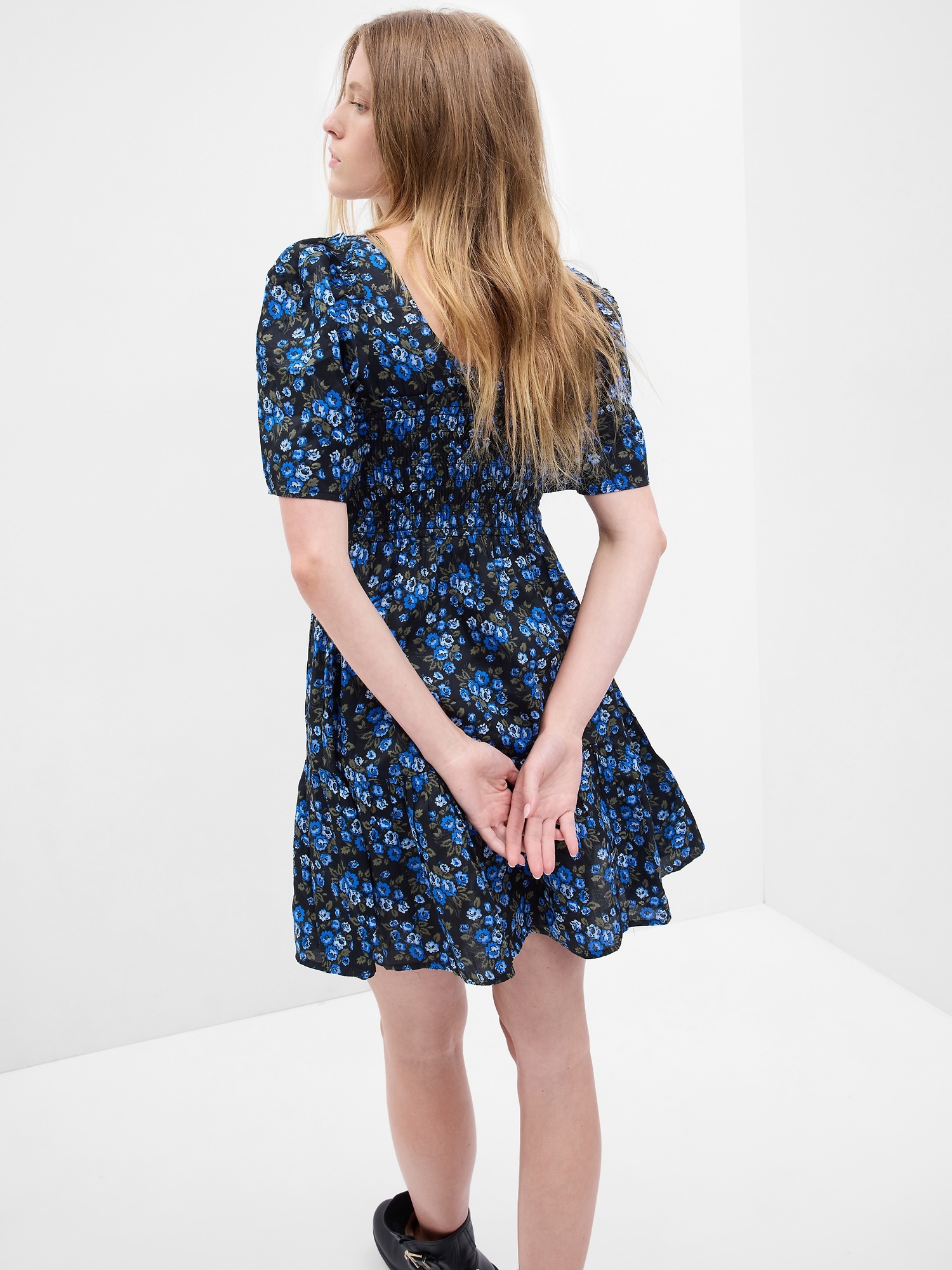 Puff Sleeve Smocked Floral Mini Dress | Gap