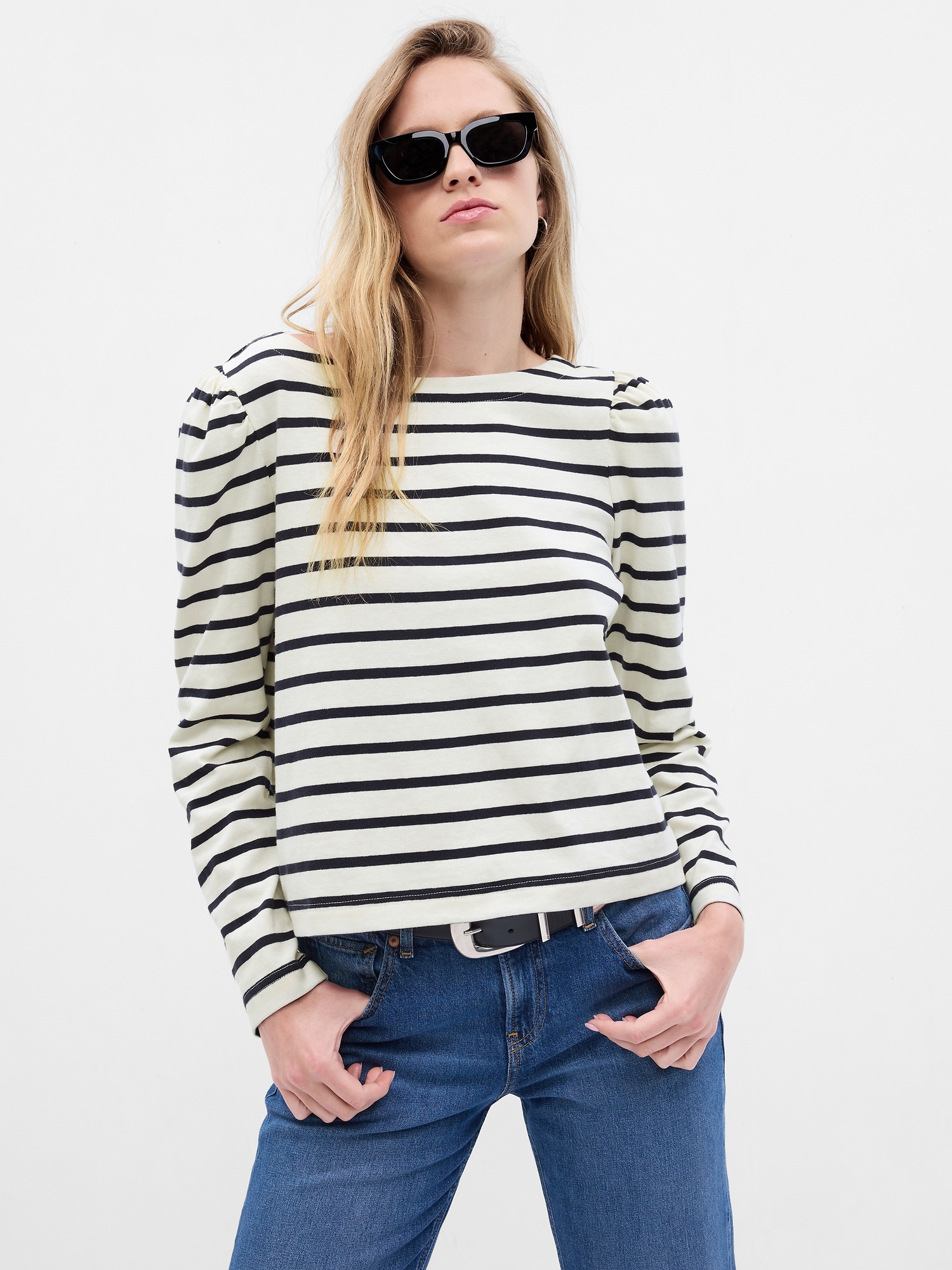 Puff Sleeve Boatneck T Shirt Gap