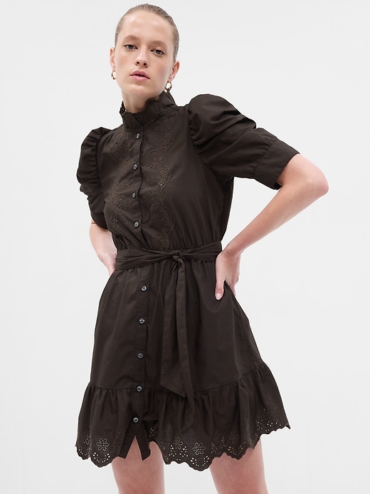 Puff Sleeve Eyelet Mini Dress | Gap