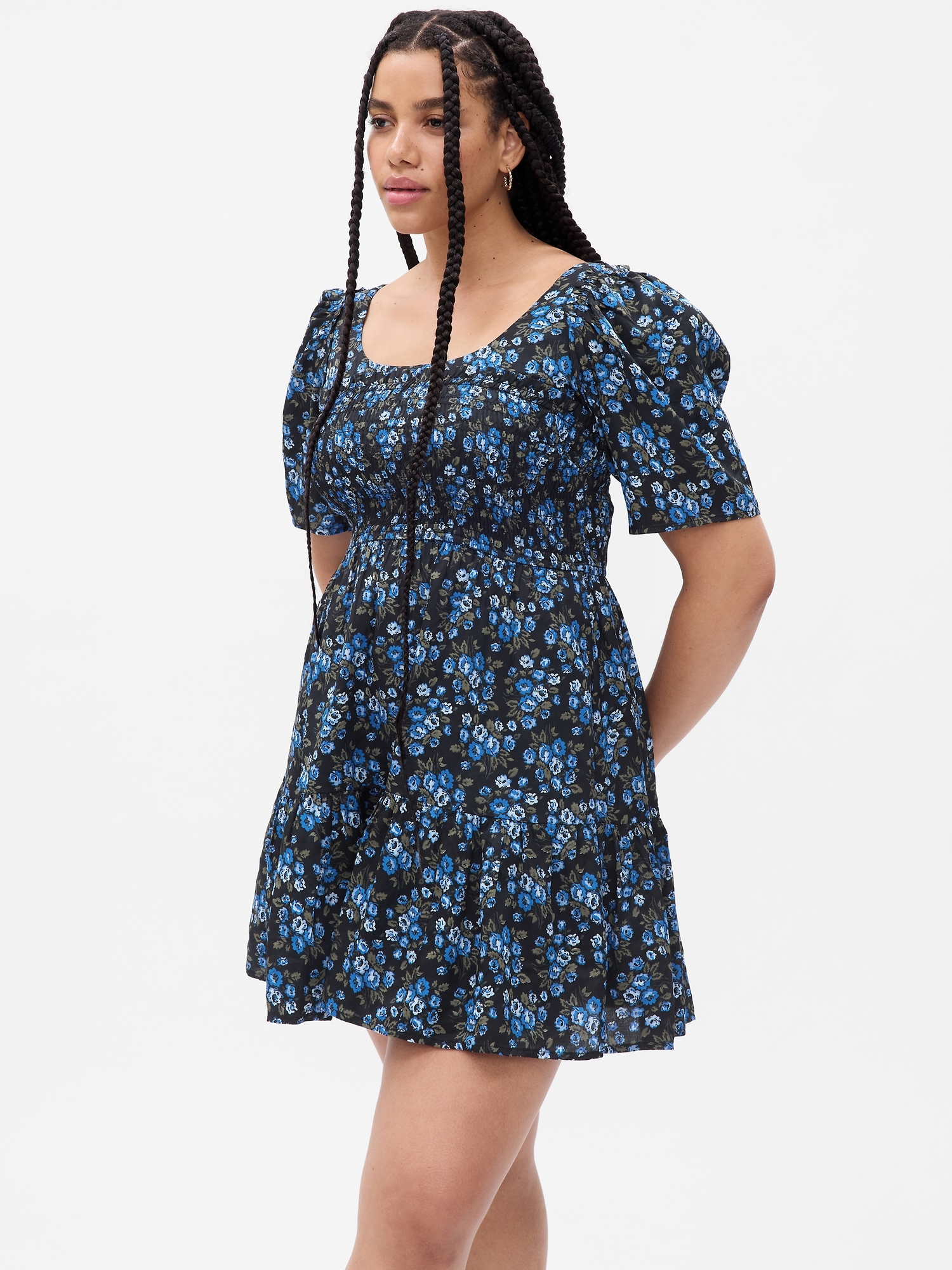 Puff Sleeve Smocked Floral Mini Dress Gap