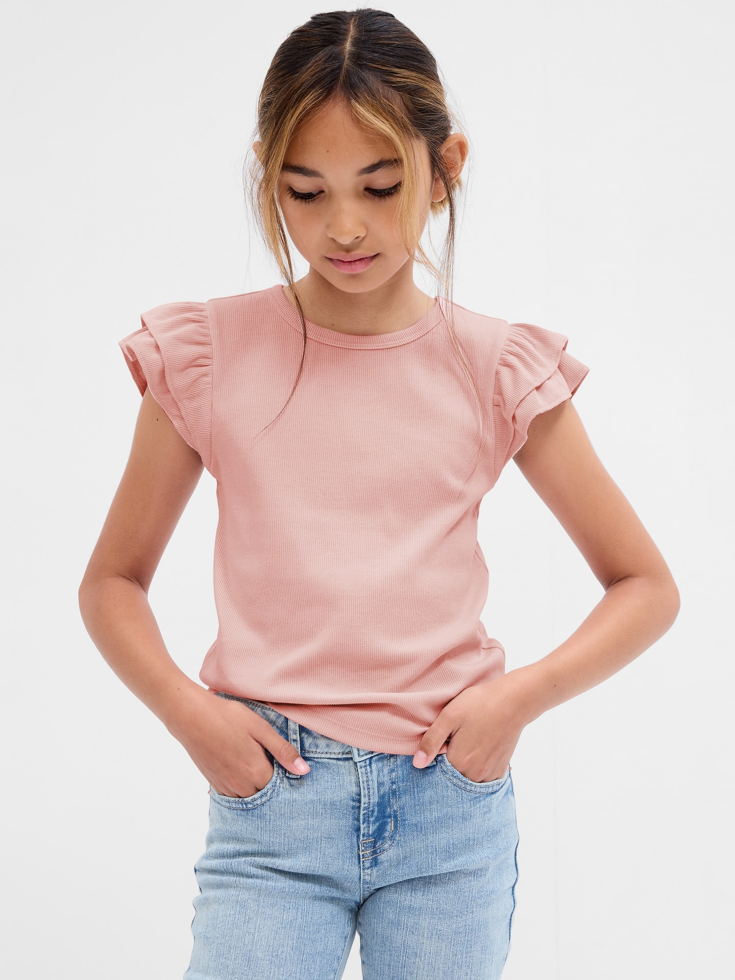 Kids Flutter Sleeve Rib T-Shirt | Gap