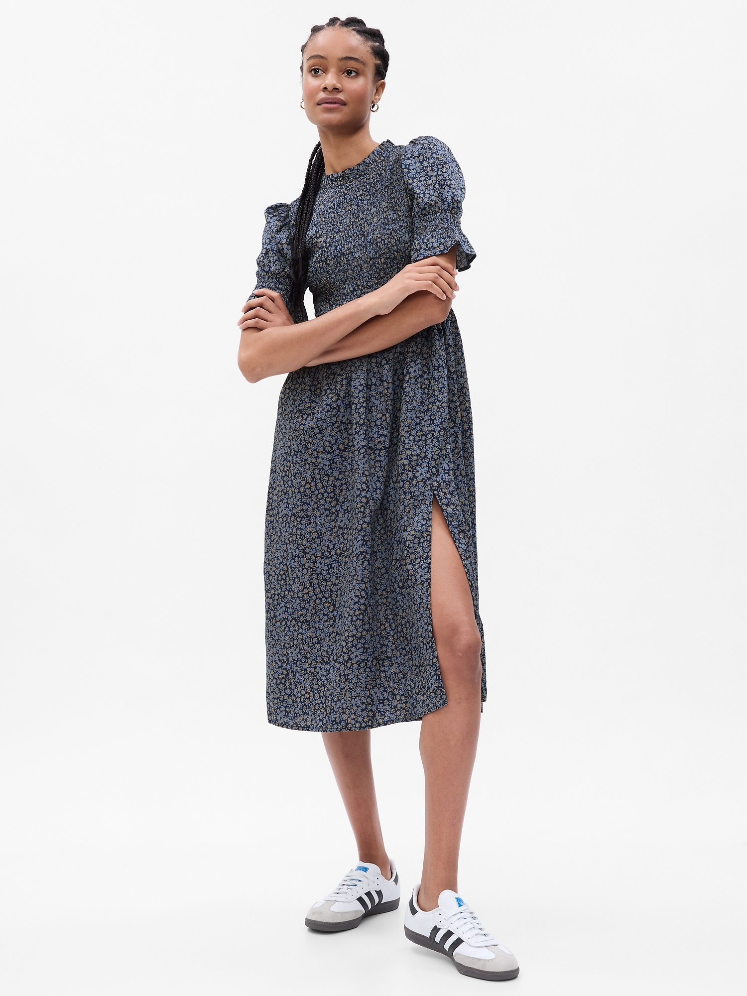 Puff Sleeve Smocked Midi Dress | Gap