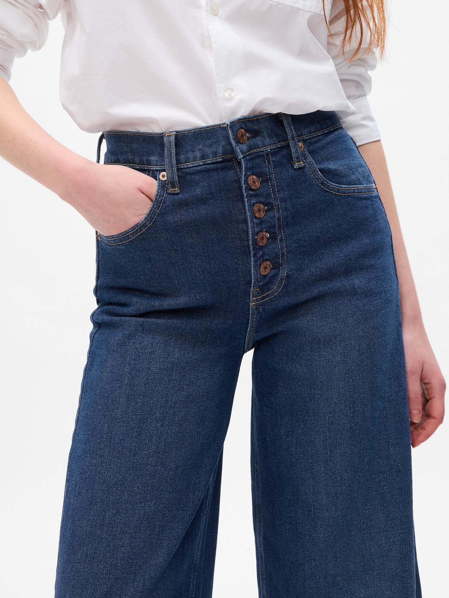 High Rise Stride Wide-Leg Ankle Jeans | Gap