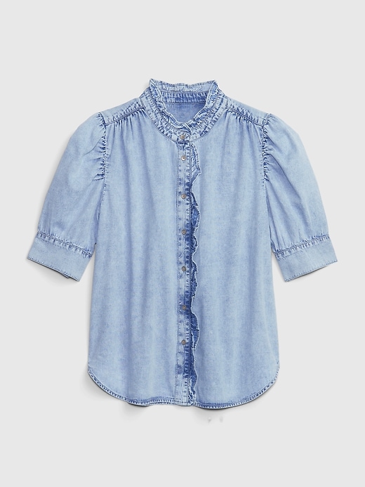 Puff Sleeve Ruffle Denim Shirt | Gap