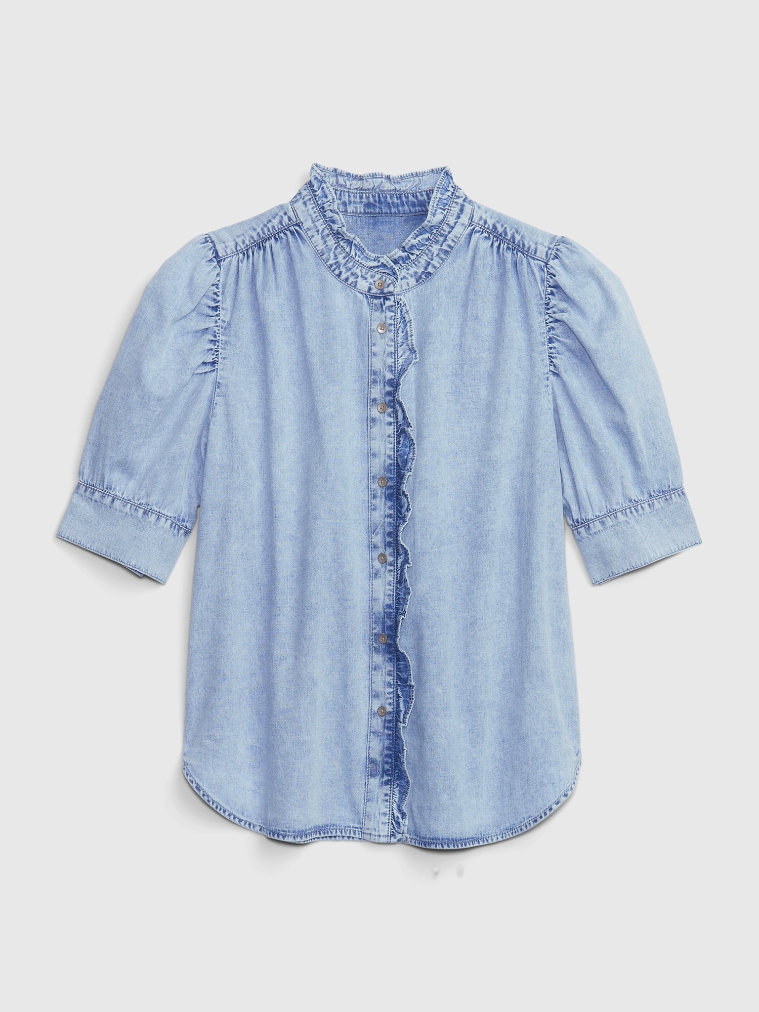 Puff Sleeve Ruffle Denim Shirt | Gap