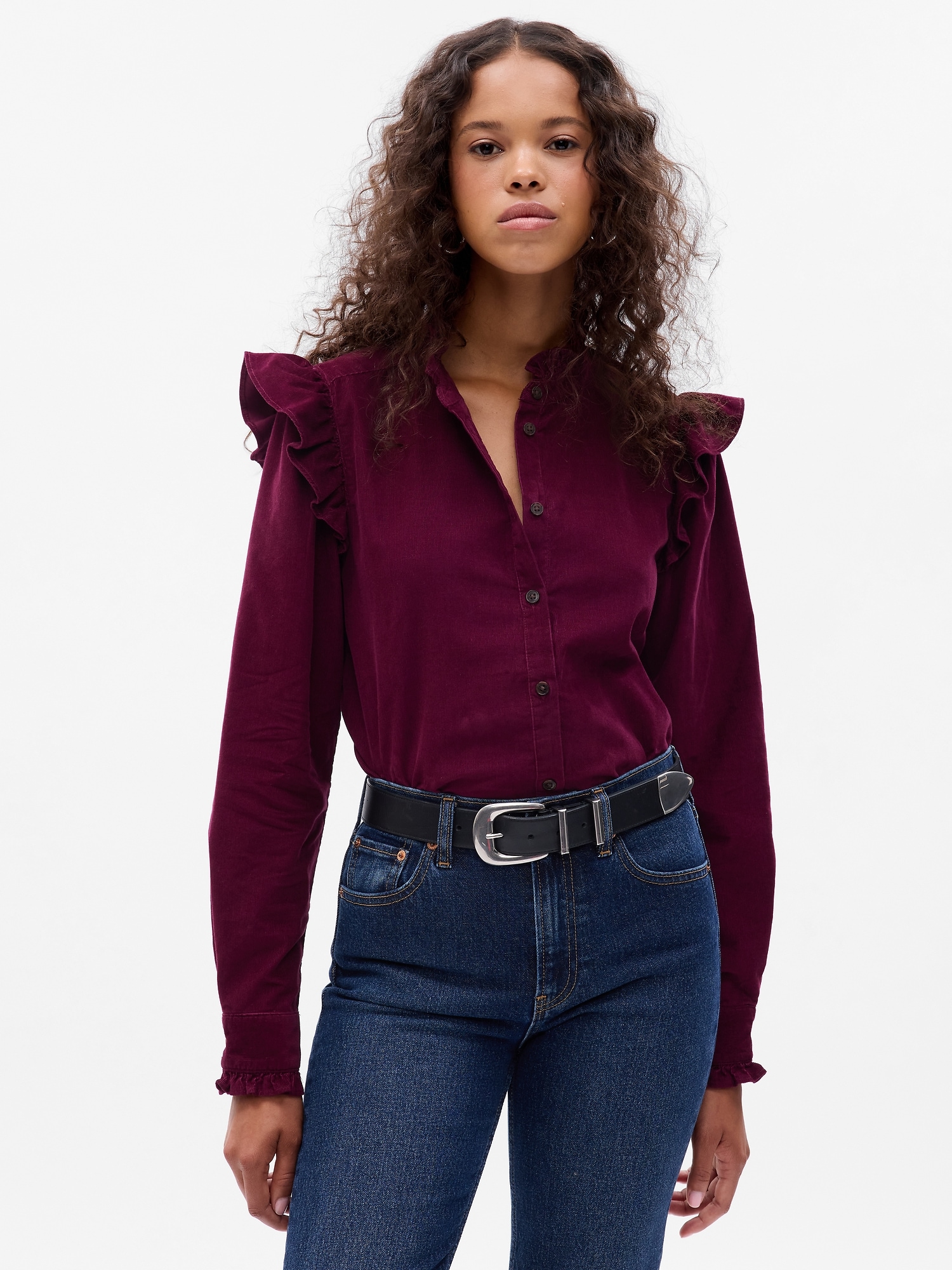 Gap Corduroy Ruffle Shirt In Deep Purple | ModeSens