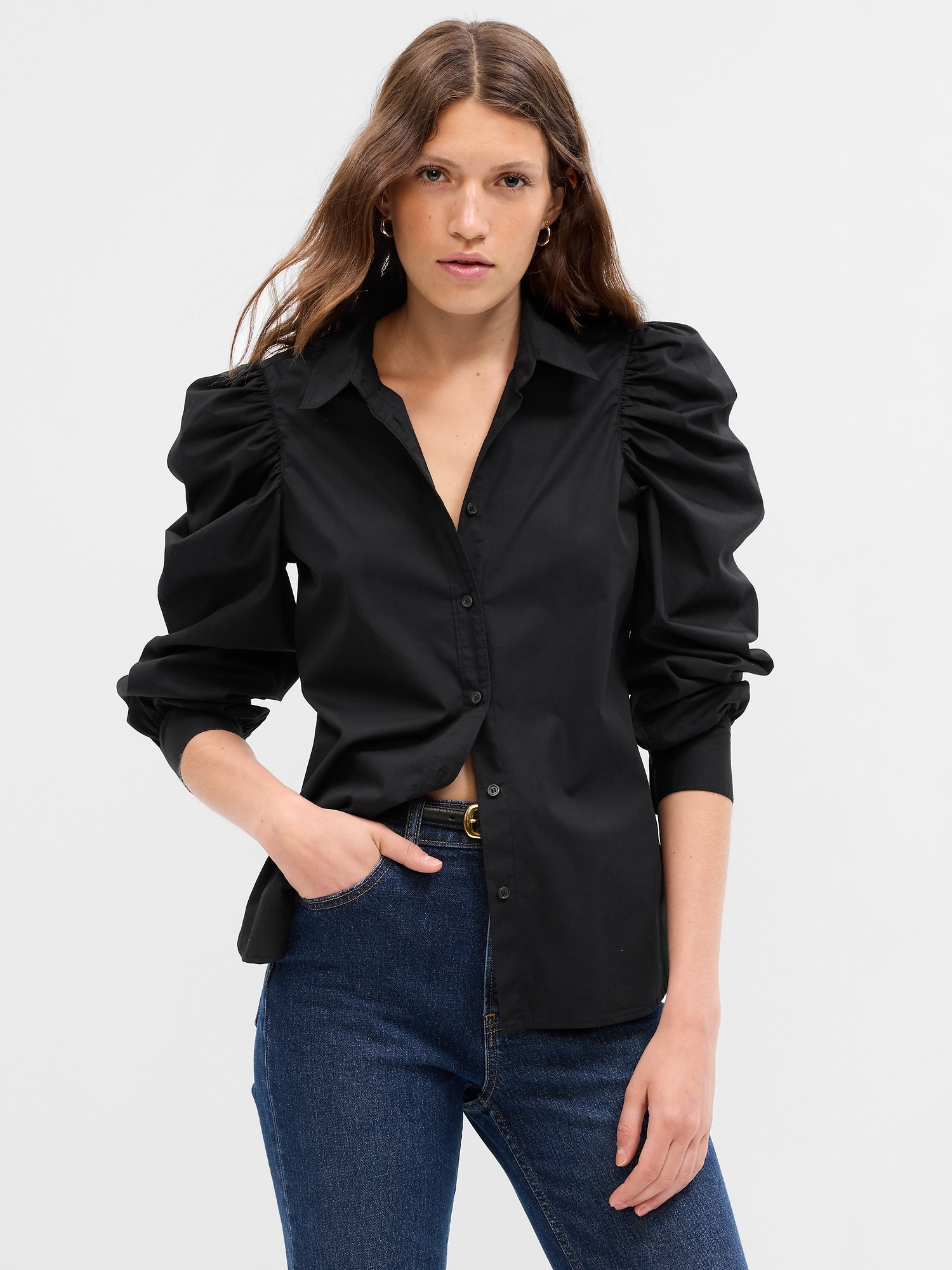 Cotton Puff Sleeve Slim Shirt Gap