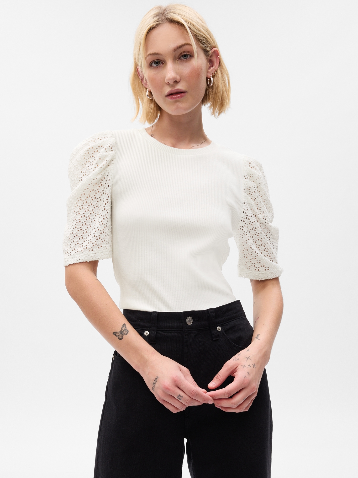 Puff Sleeve Rib T-Shirt | Gap