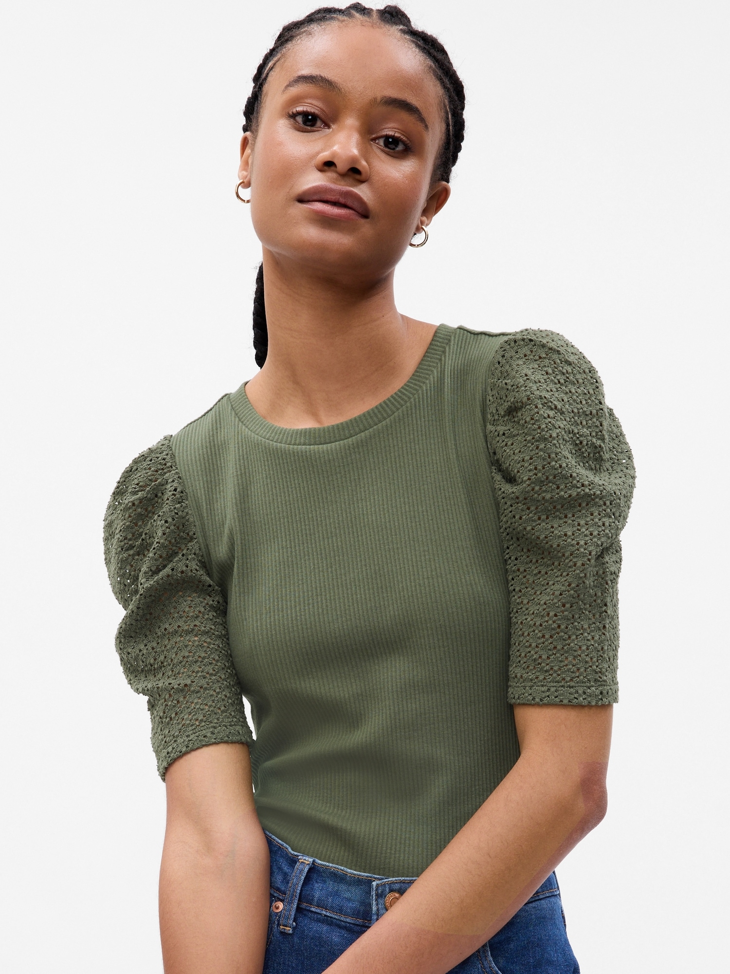 Puff Sleeve Rib T-Shirt | Gap