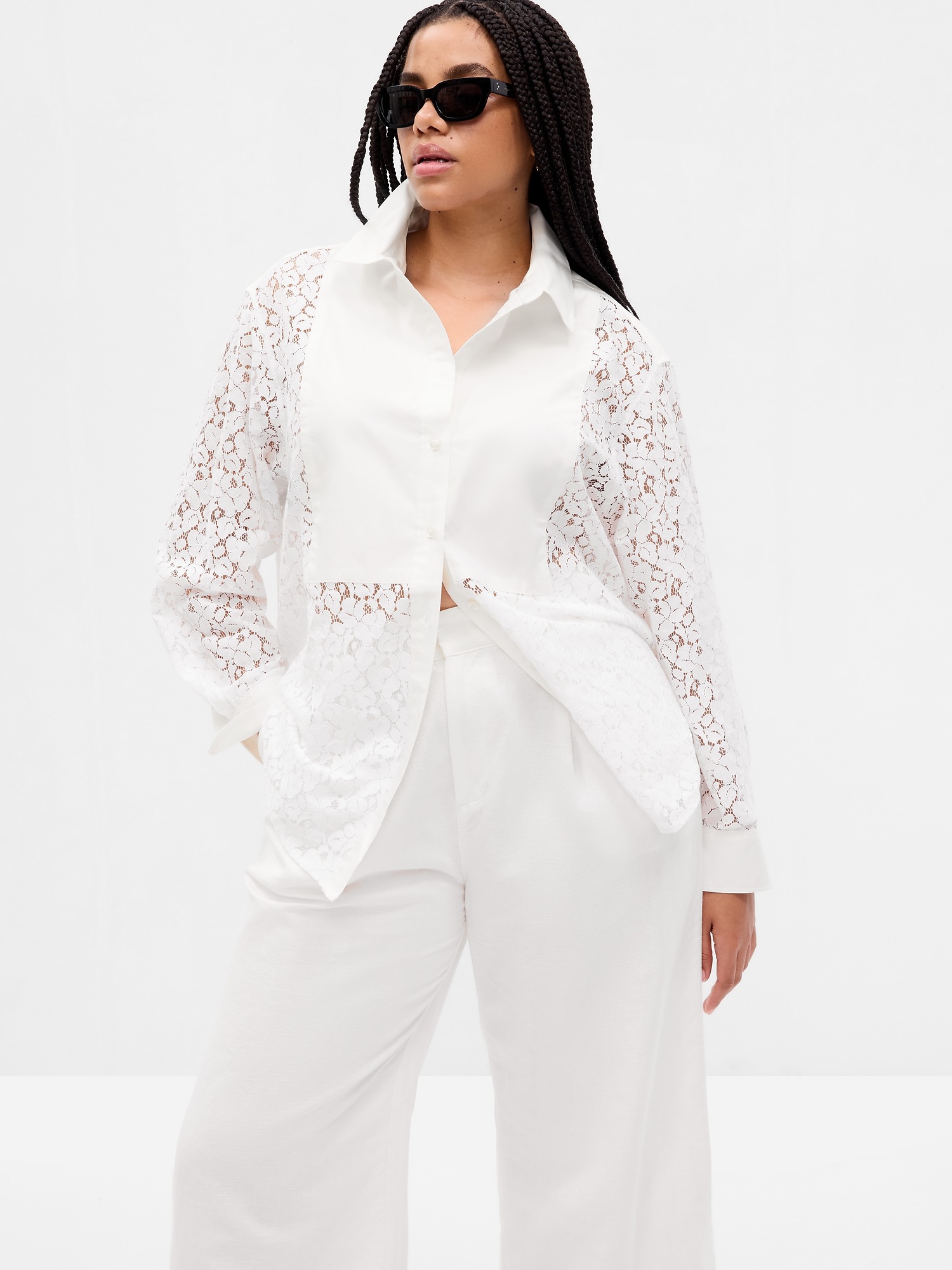 Plus Size White Lace Tops