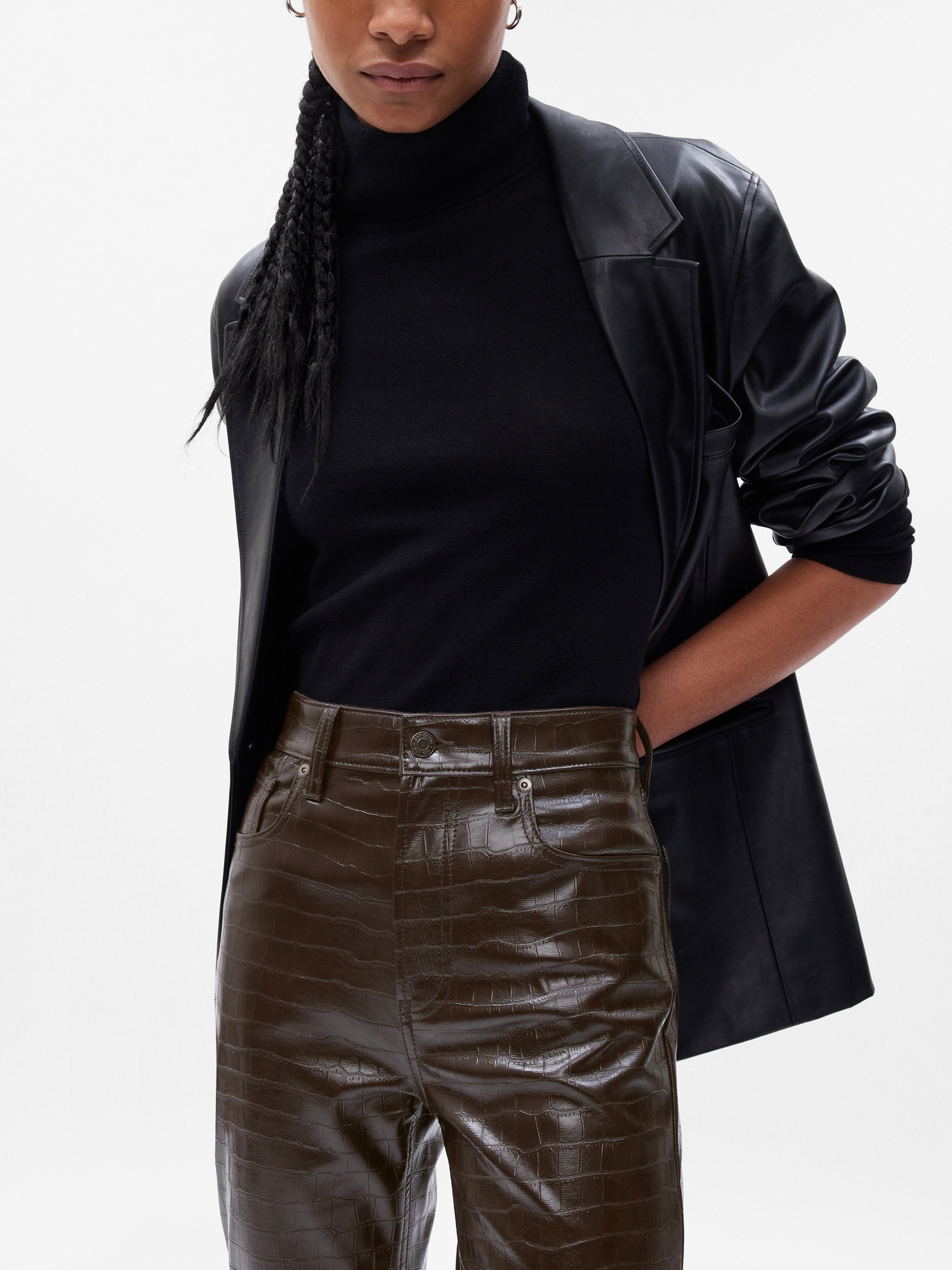 High Rise Vegan Croc Leather Cheeky Straight Pants | Gap