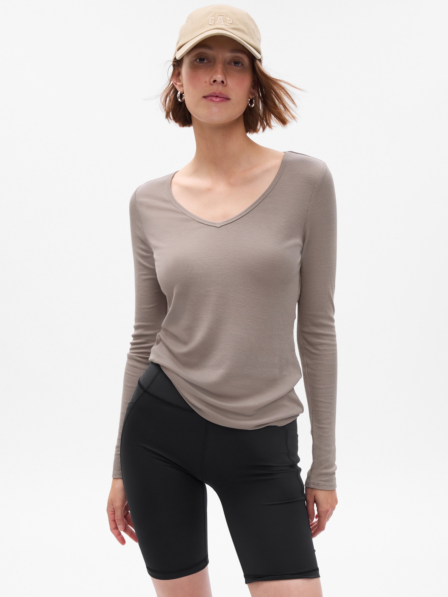 GapFit Mini Rib V-Neck T-Shirt | Gap