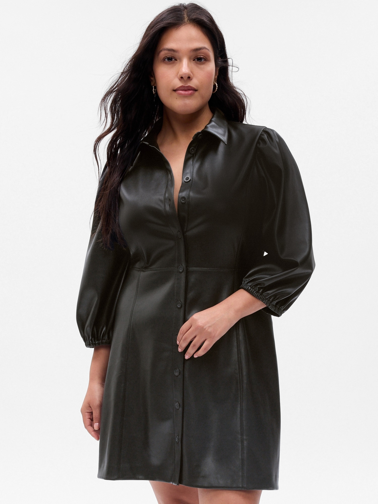 Puff Sleeve Vegan Leather Mini Dress | Gap
