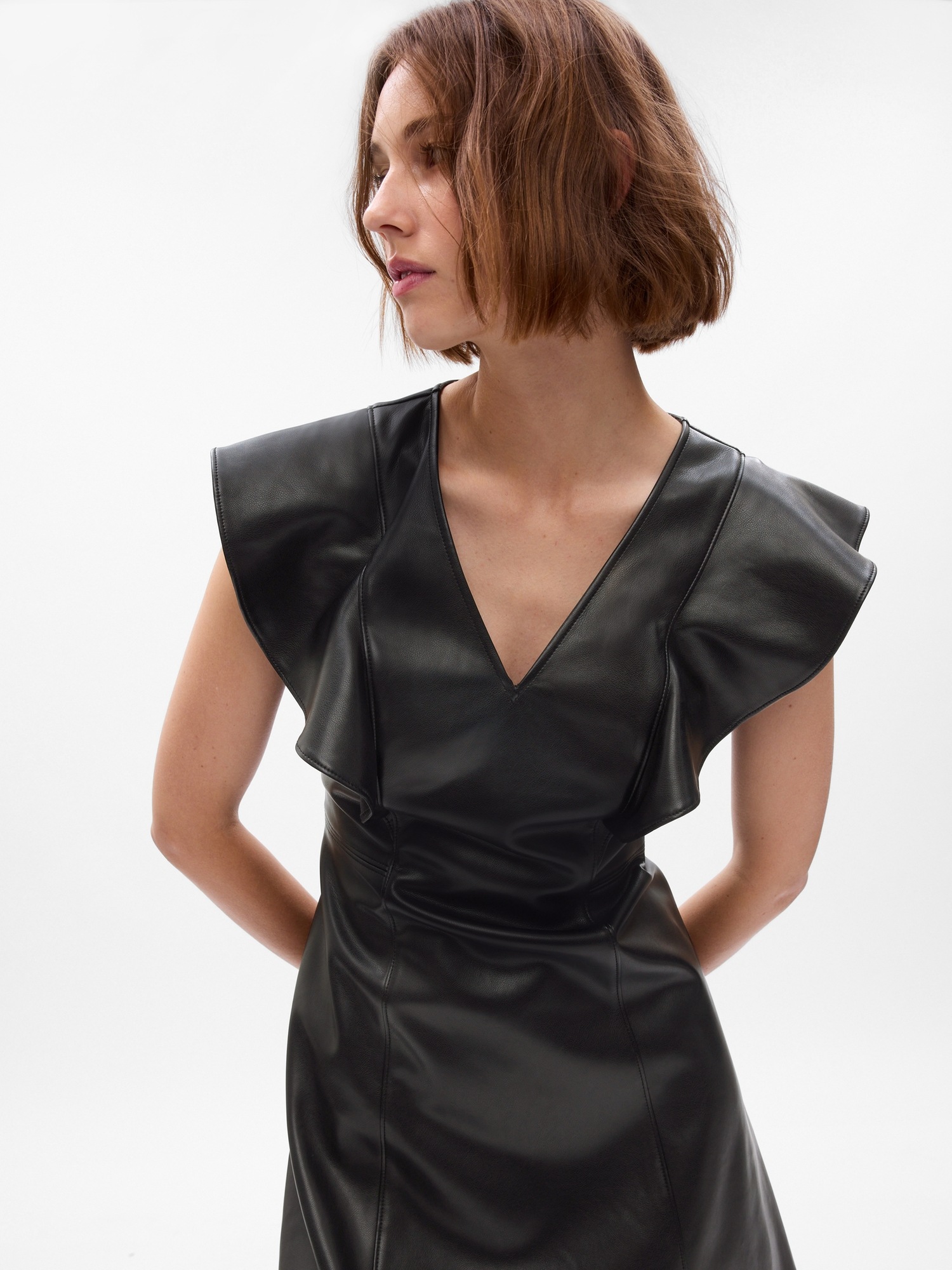 Vegan Leather Flutter Mini Dress | Gap