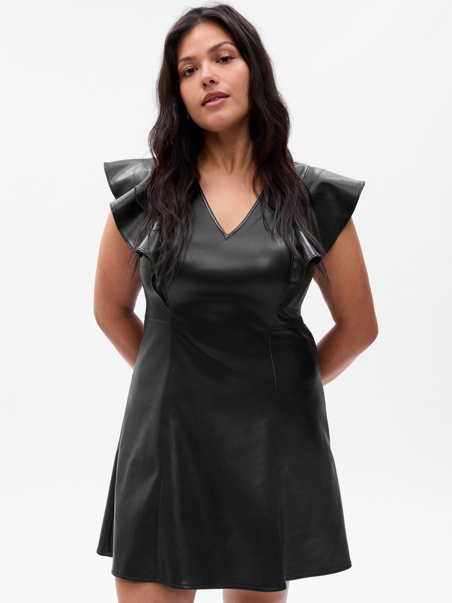 Vegan Leather Flutter Mini Dress | Gap