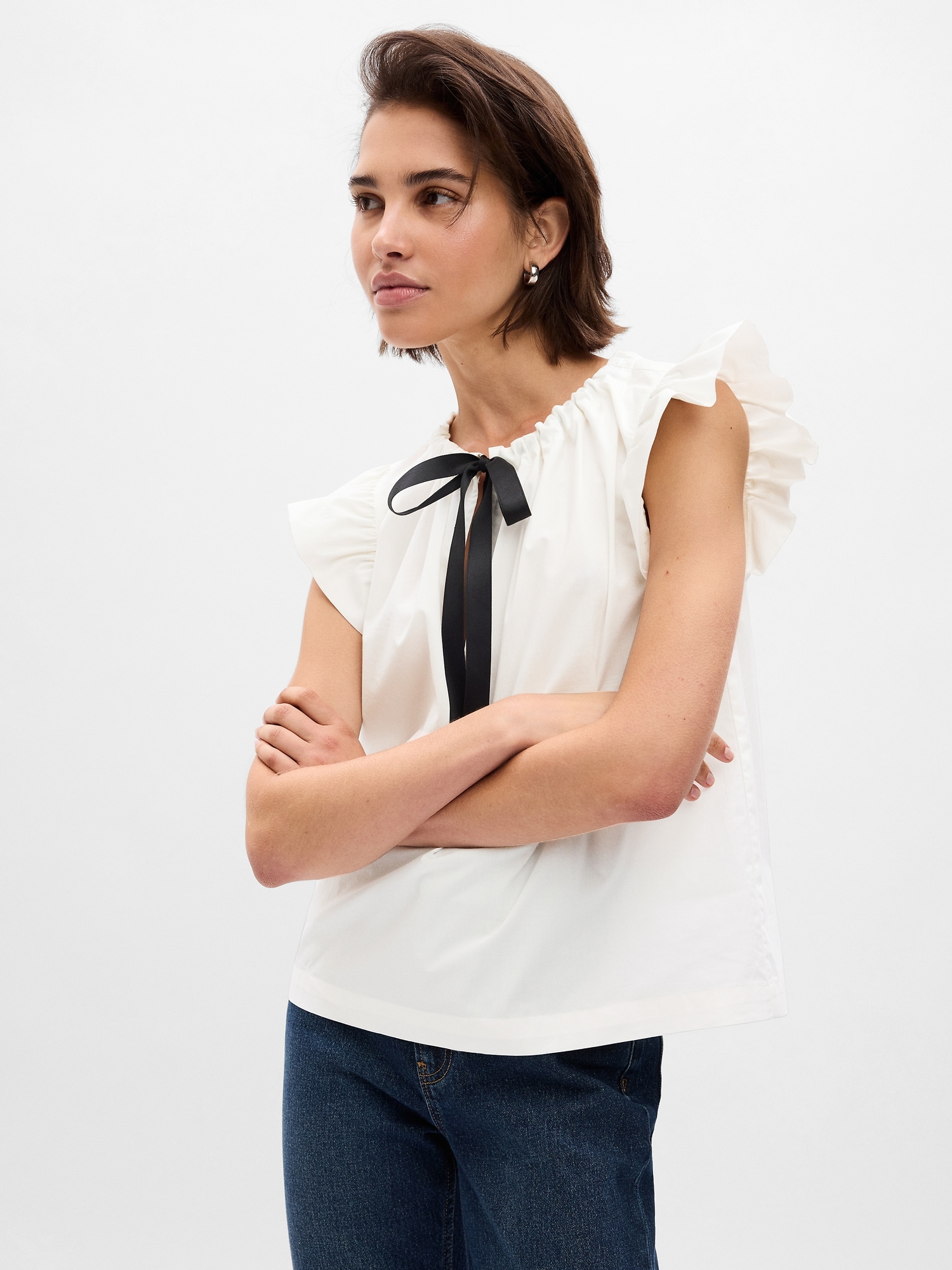 Flutter Sleeve Tie-Neck Shirt | Gap