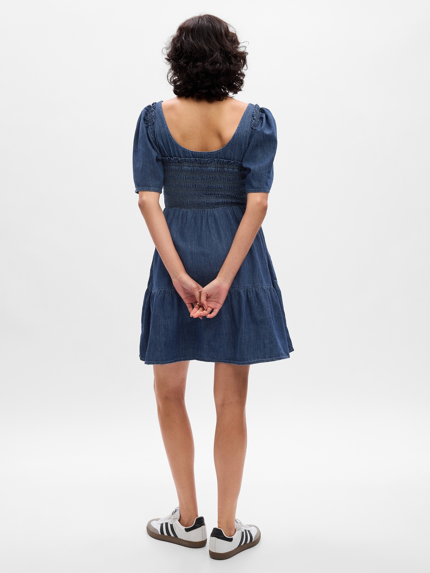 Smocked Denim Mini Dress Gap