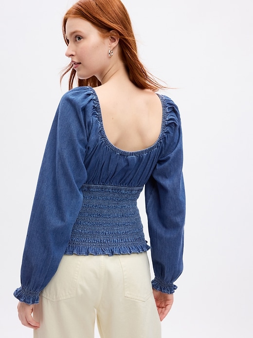 Puff Sleeve Smocked Denim Top | Gap