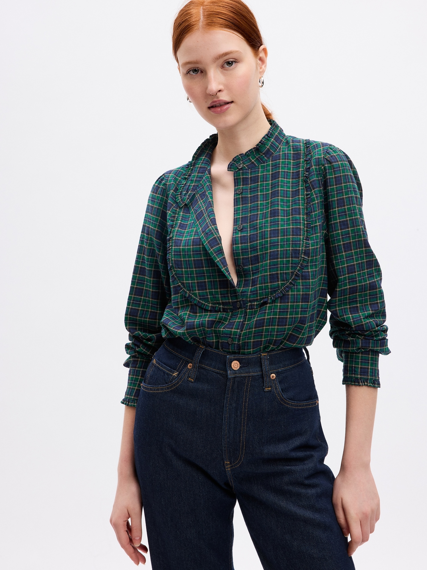 Ruffle Bib Plaid Shirt | Gap